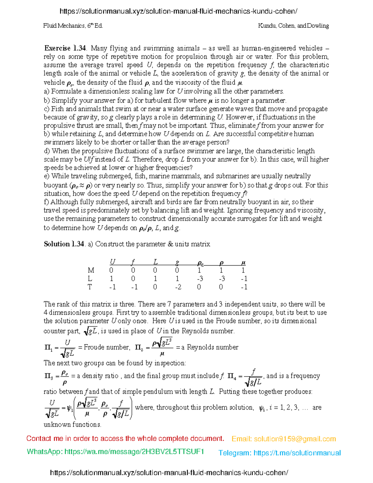 Solution Manual for Fluid Mechanics 6th edition by Pijush Kundu and Ira Cohen - Fluid Mechanics ...