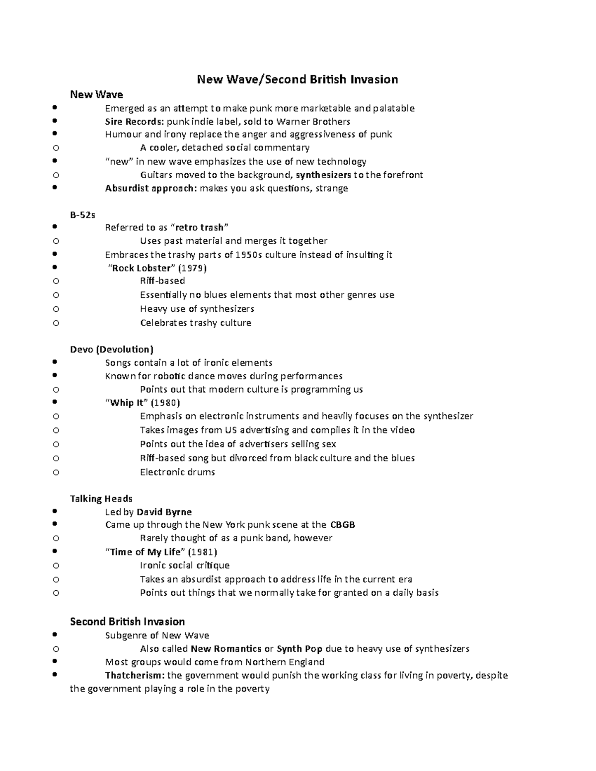 New Wave - notes for march 13 - New Wave/Second British Invasion New ...