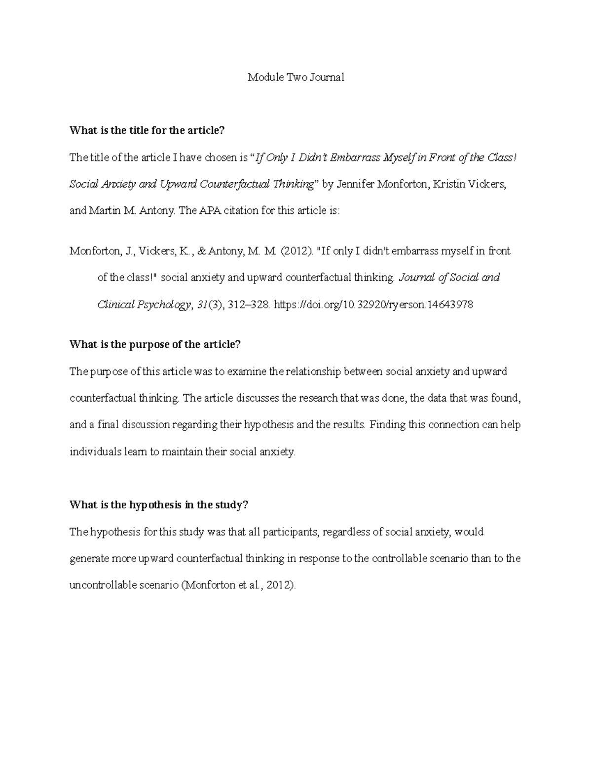 Module Two Journal - homework assignment - PSY257 - SNHU - Studocu