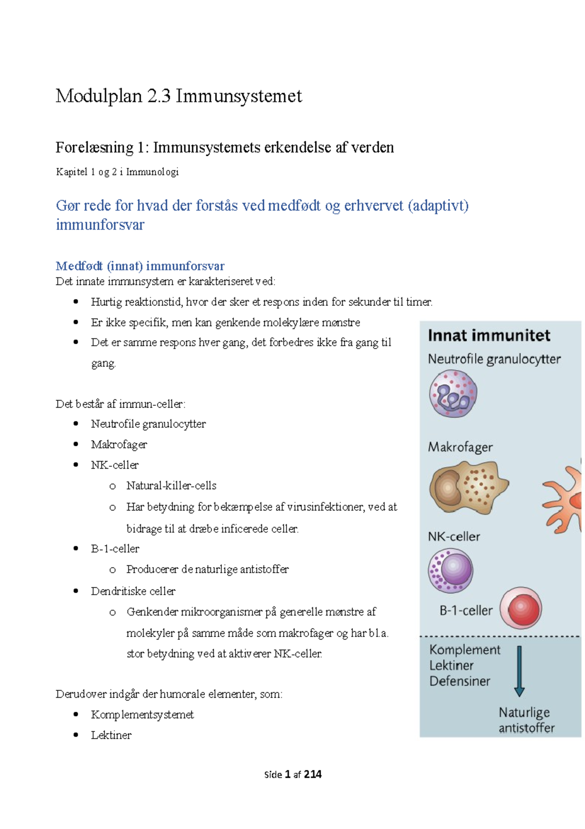 Modulplan i immunologi - Modulplan 2 Immunsystemet Forelæsning 1 ...