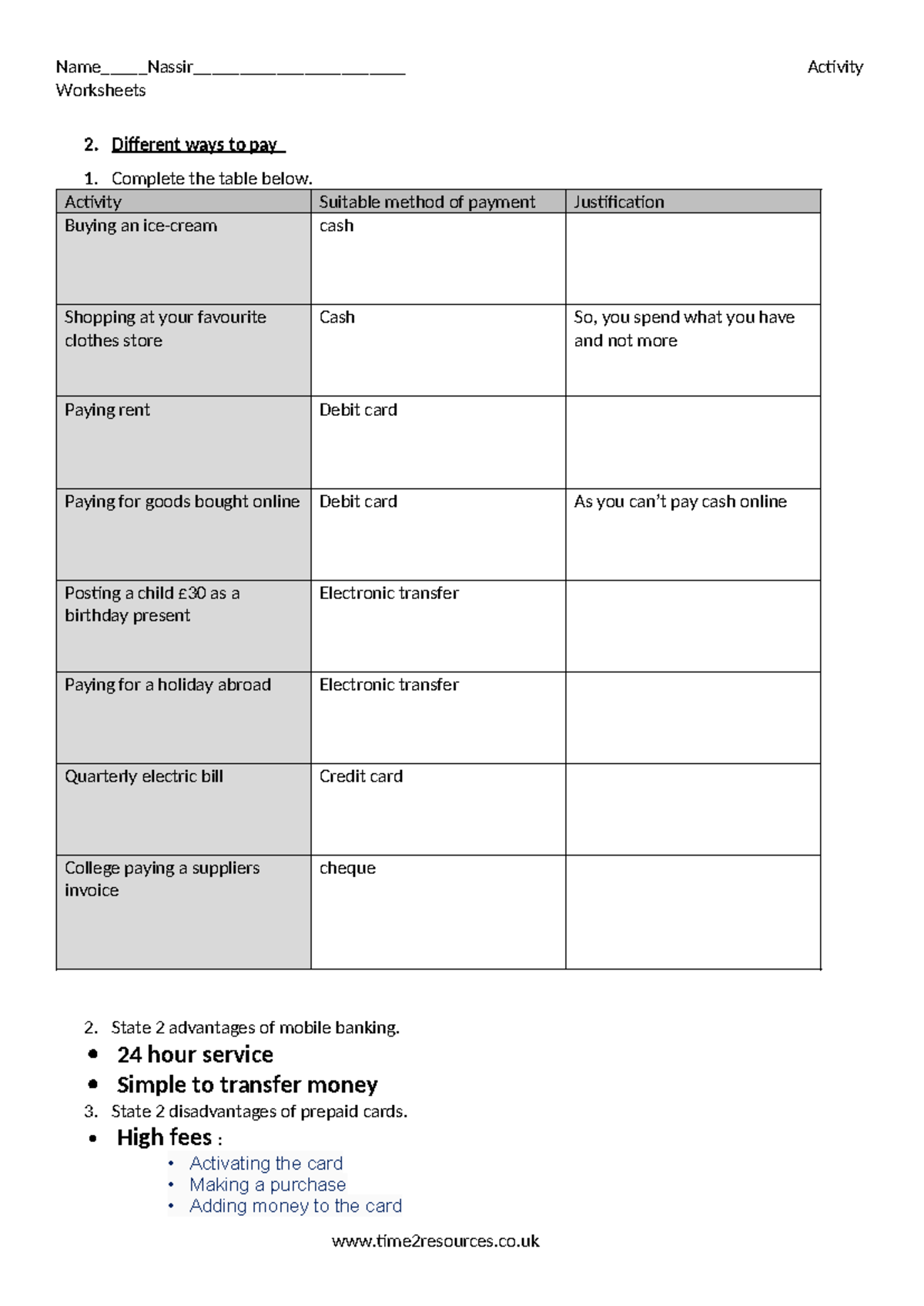 2 Different ways to pay - unit 3 personal and business finance - - Studocu