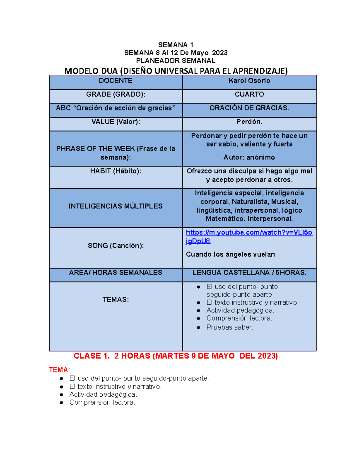 Semana 5- Español-Grado 4 - SEMANA 1 SEMANA 8 Al 12 De Mayo 2023 ...