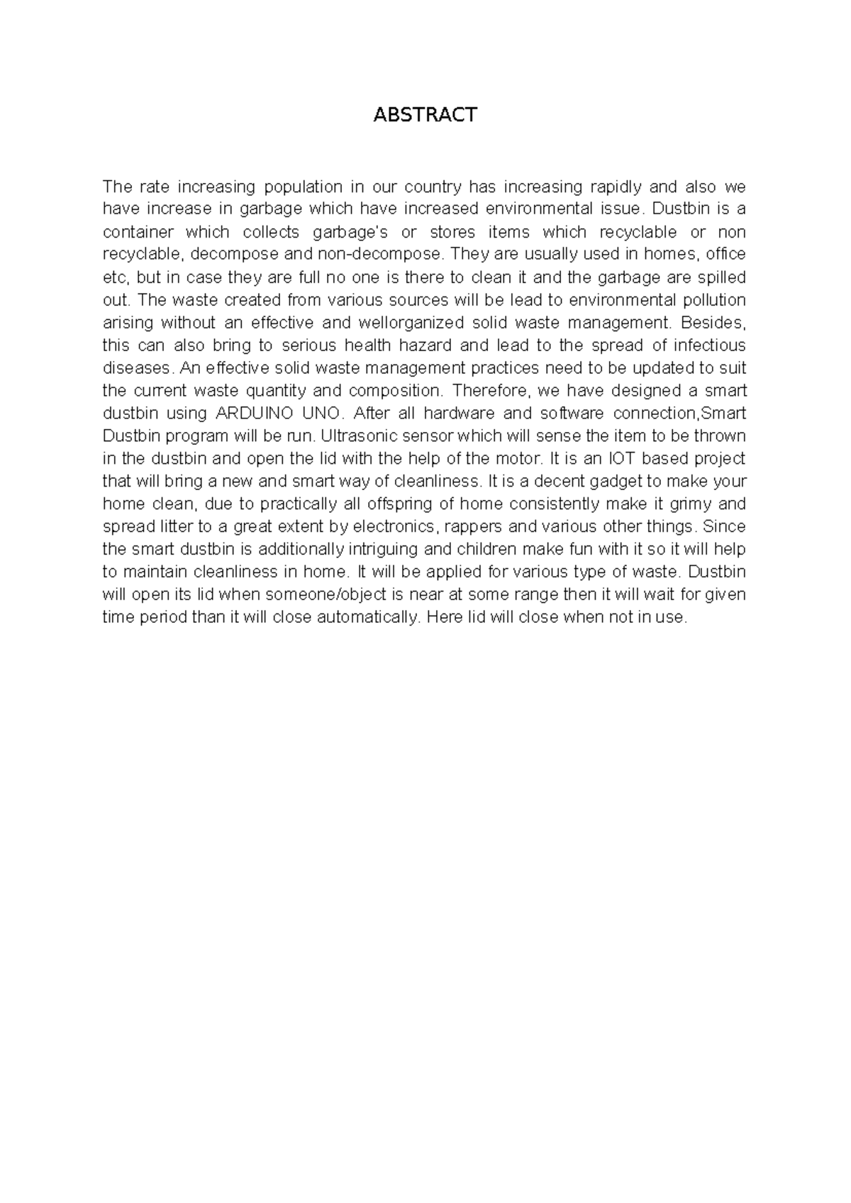 Abstract - ABSTRACT The rate increasing population in our country has ...