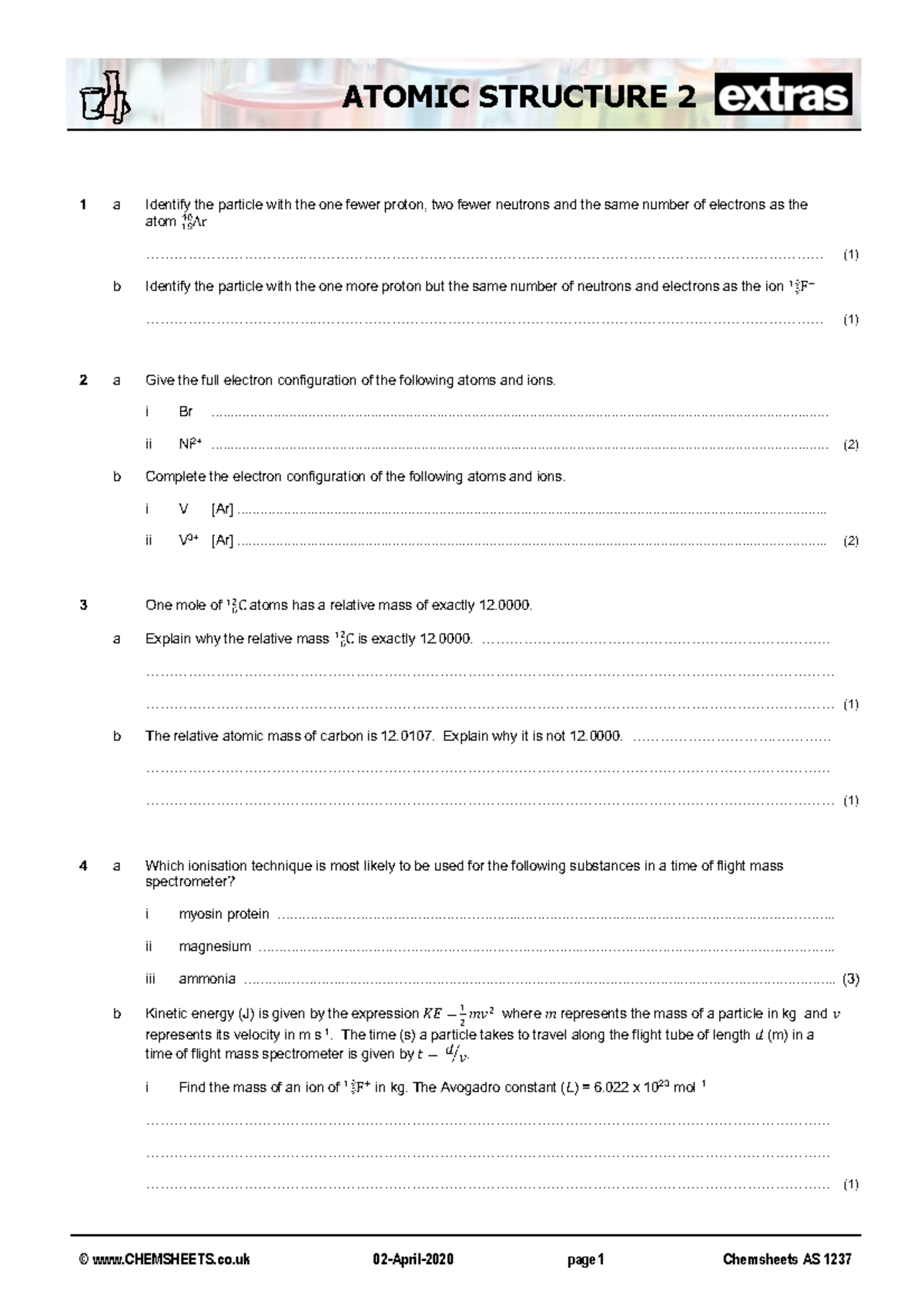 Chemsheets AS 1237 Extras Atomic structure 2 - © CHEMSHEETS.co 02-April ...