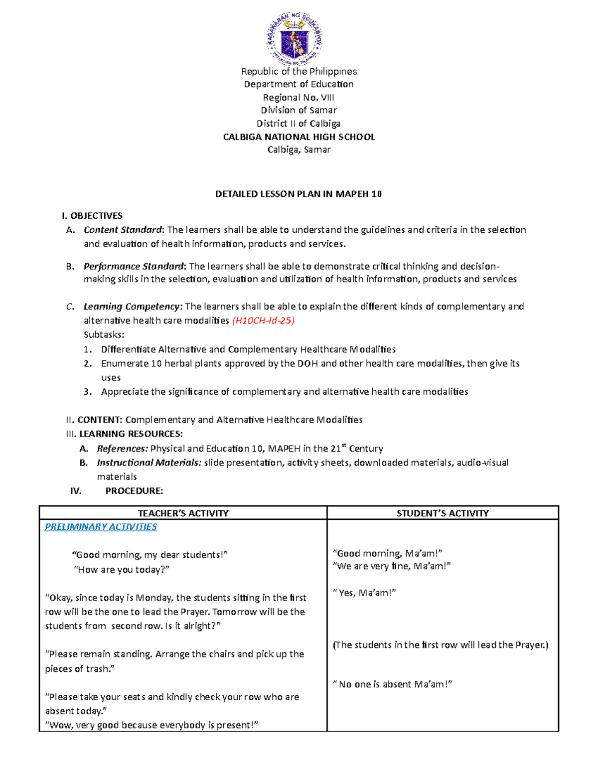 DLL DEMO - detailed LP - Republic of the Philippines Department of ...