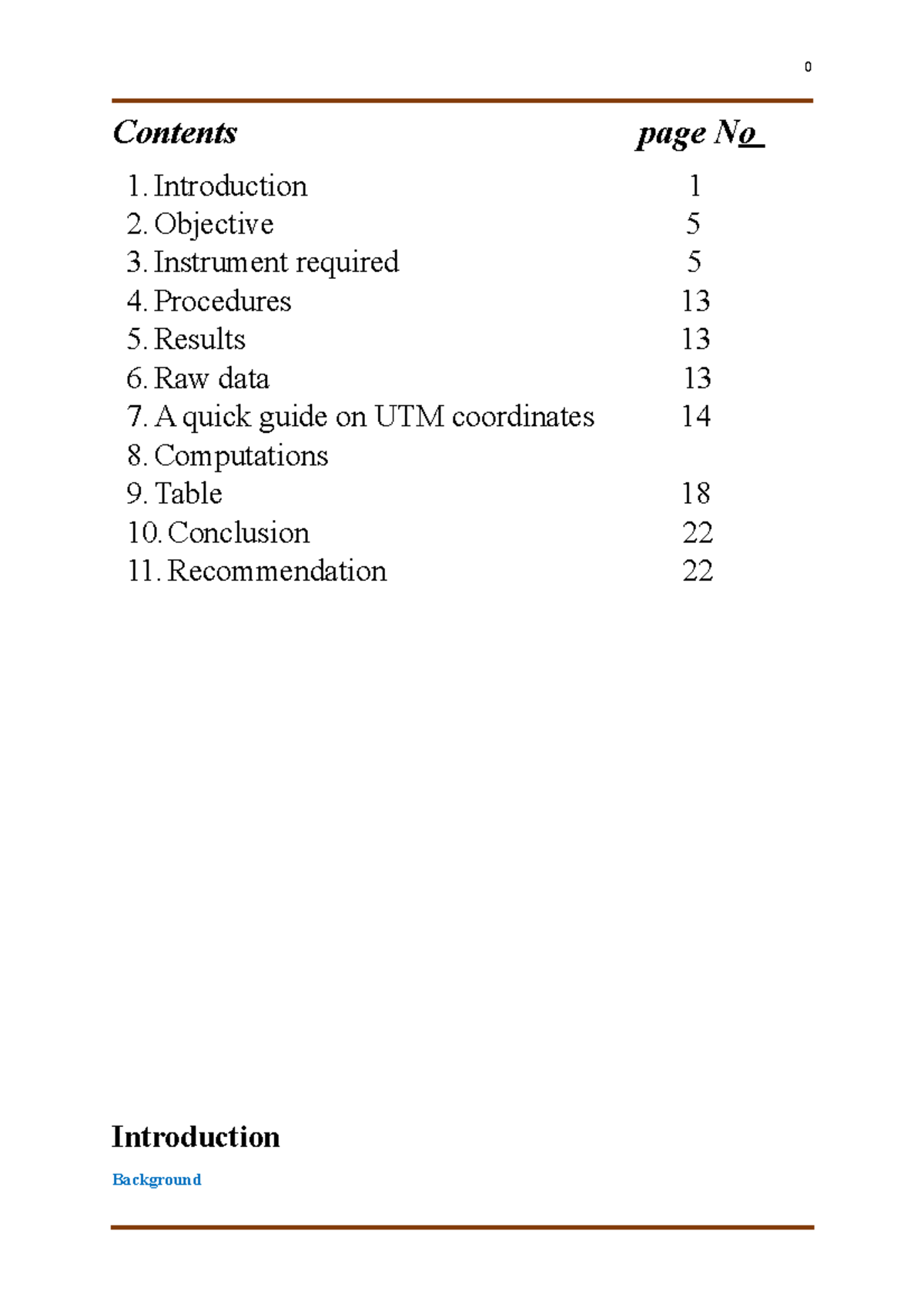 Traverse lab - For only educational use - Contents page No 1 ...