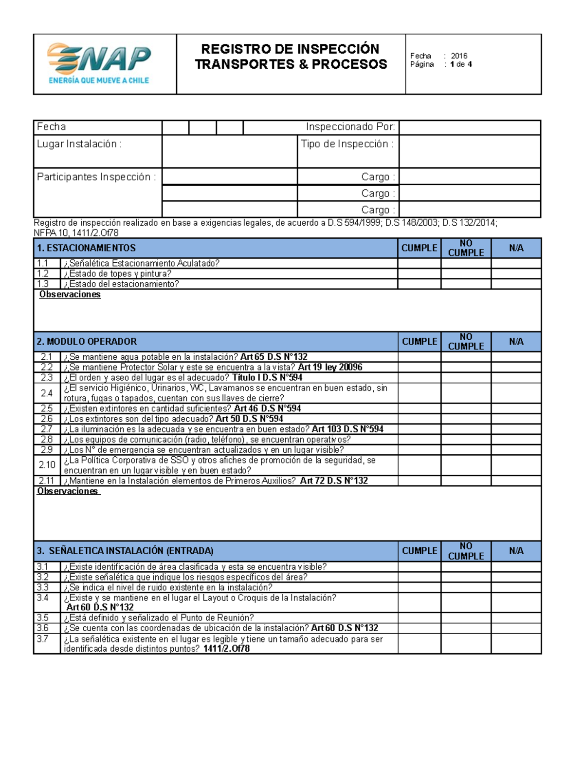 Check List Transporte Y Procesos - TRANSPORTES & PROCESOS Fecha : 2016 ...