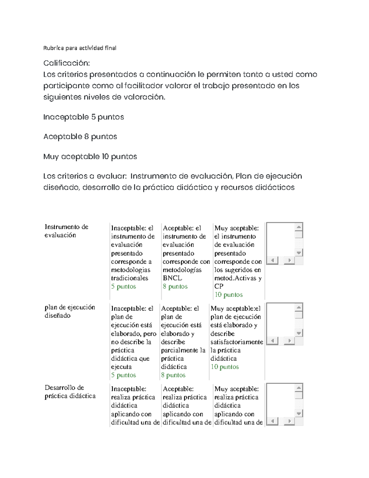 Rubrica para actividad final - Rubrica para actividad final ...