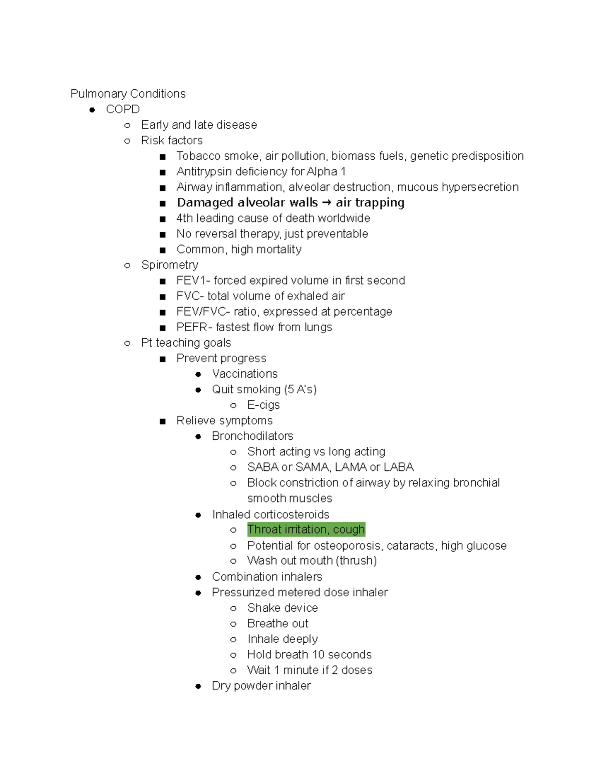 Untitled document - Notes from lecture on pulmonary conditions and PVD ...
