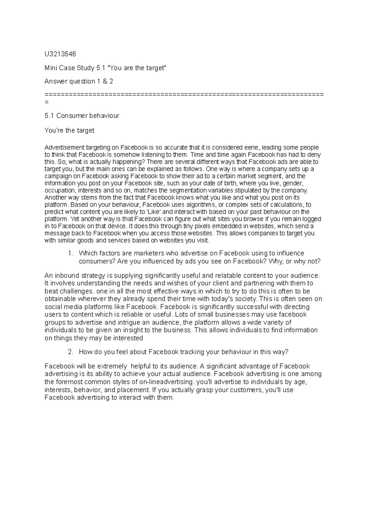 Case Study Week 4-2 - U Mini Case Study 5 "You are the target" Answer ...