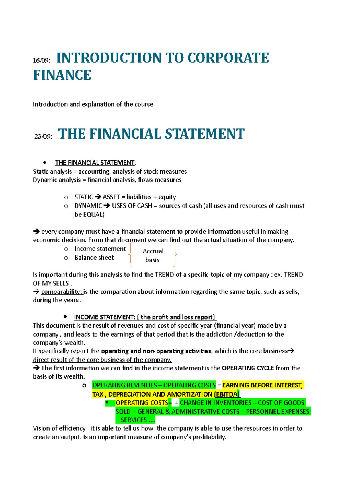 Corporate Finance 23:09 - 16/09: INTRODUCTION TO CORPORATE FINANCE ...