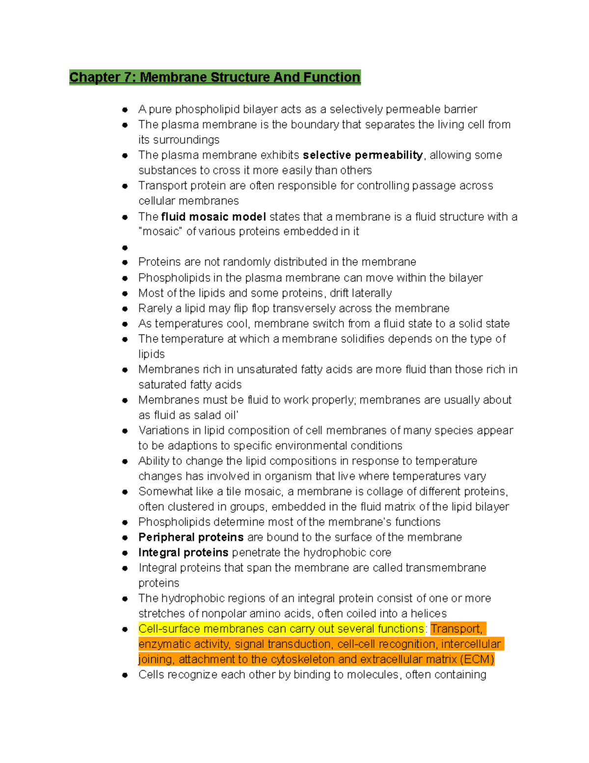 Chapter 7 Membrane Structure And Function - Chapter 7: Membrane ...