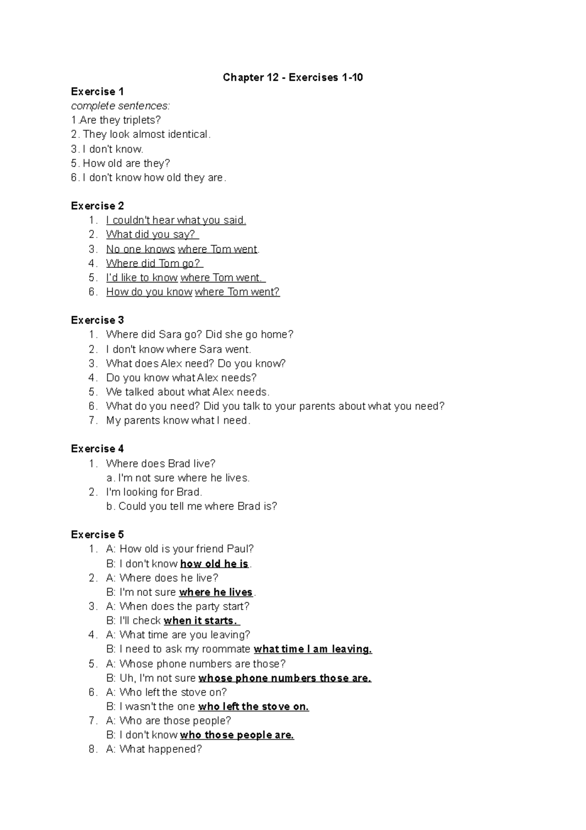 Understanding And Using English Grammar Chapter 12 Exercises 1 10