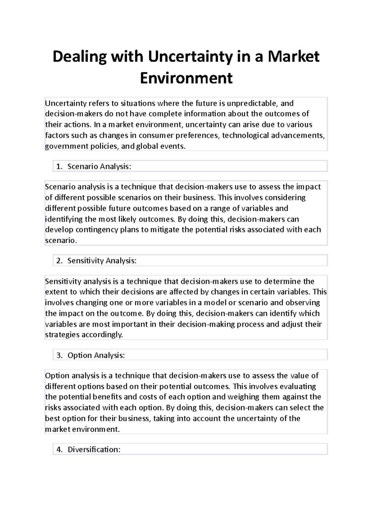 Dealing with uncertainty in a market environment - Dealing with ...