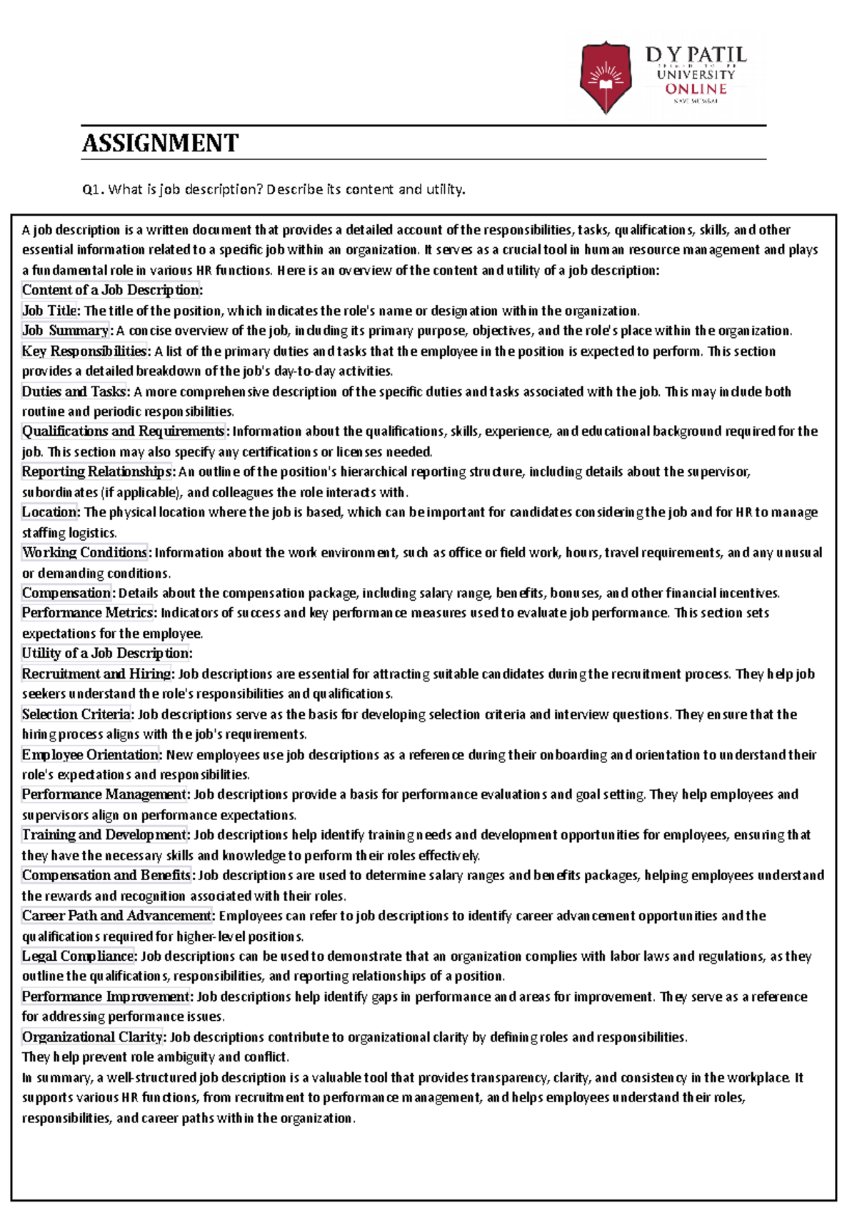 HRM Module 4 Assingment ASSIGNMENT Q1 What Is Job Description hrm-module-4-assingment-assignment-q1-what-is-job-description