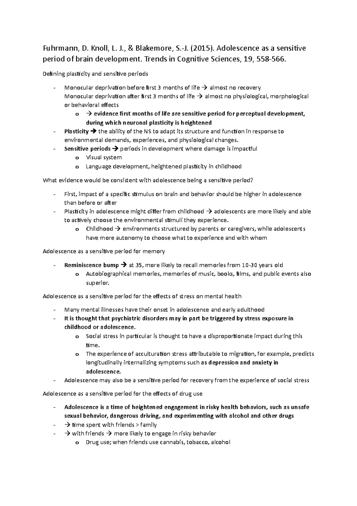 Task 5- behavioural disorders - Fuhrmann, D. Knoll, L. J., & Blakemore ...