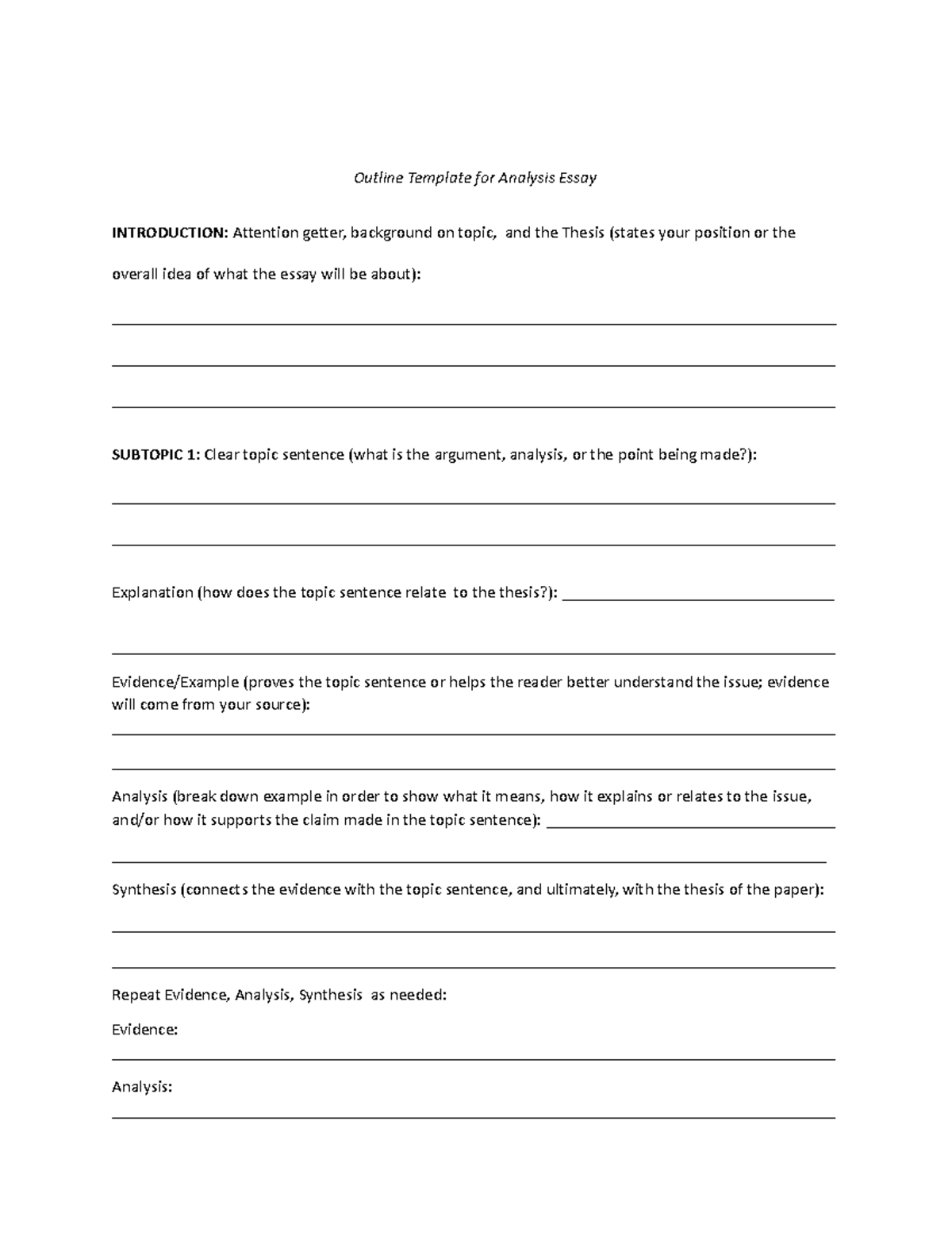1a outline template-1 - Outline Template for Analysis Essay ...
