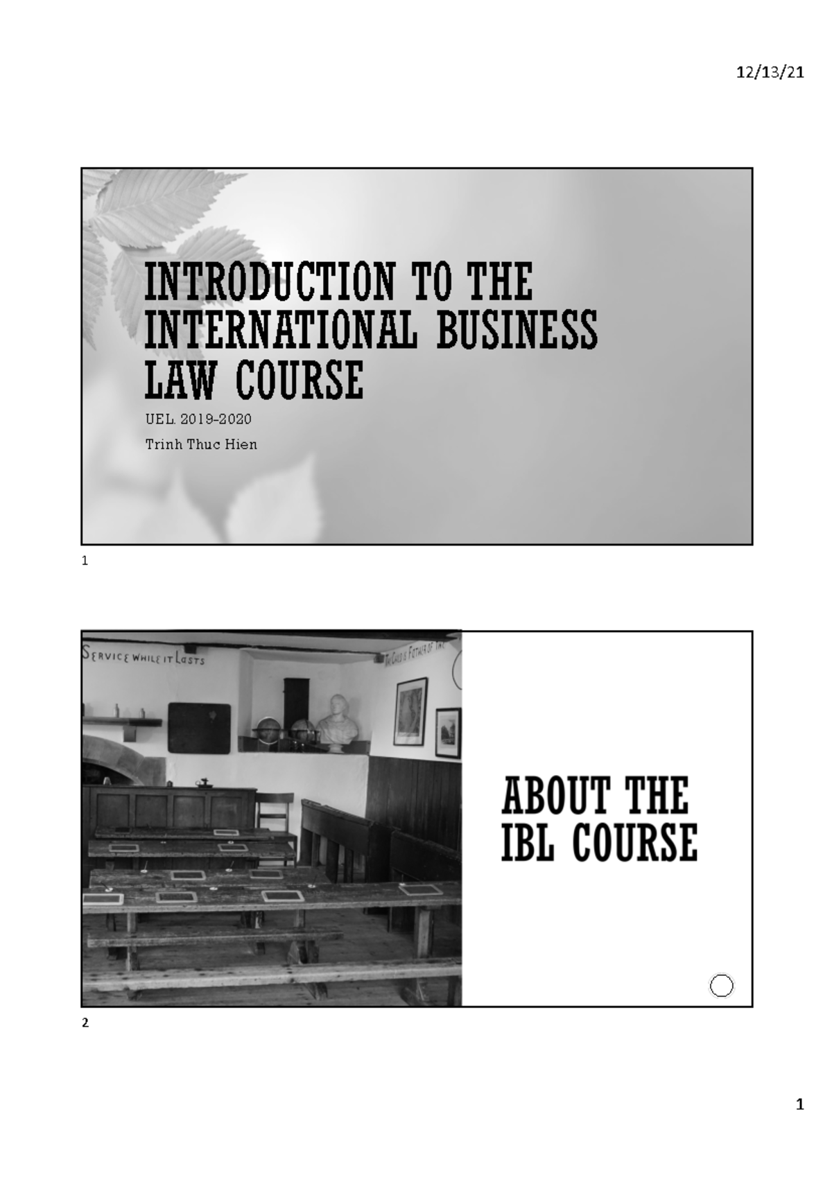 1 Introduction to the IBL course 2021 - INTRODUCTION TO THE ...