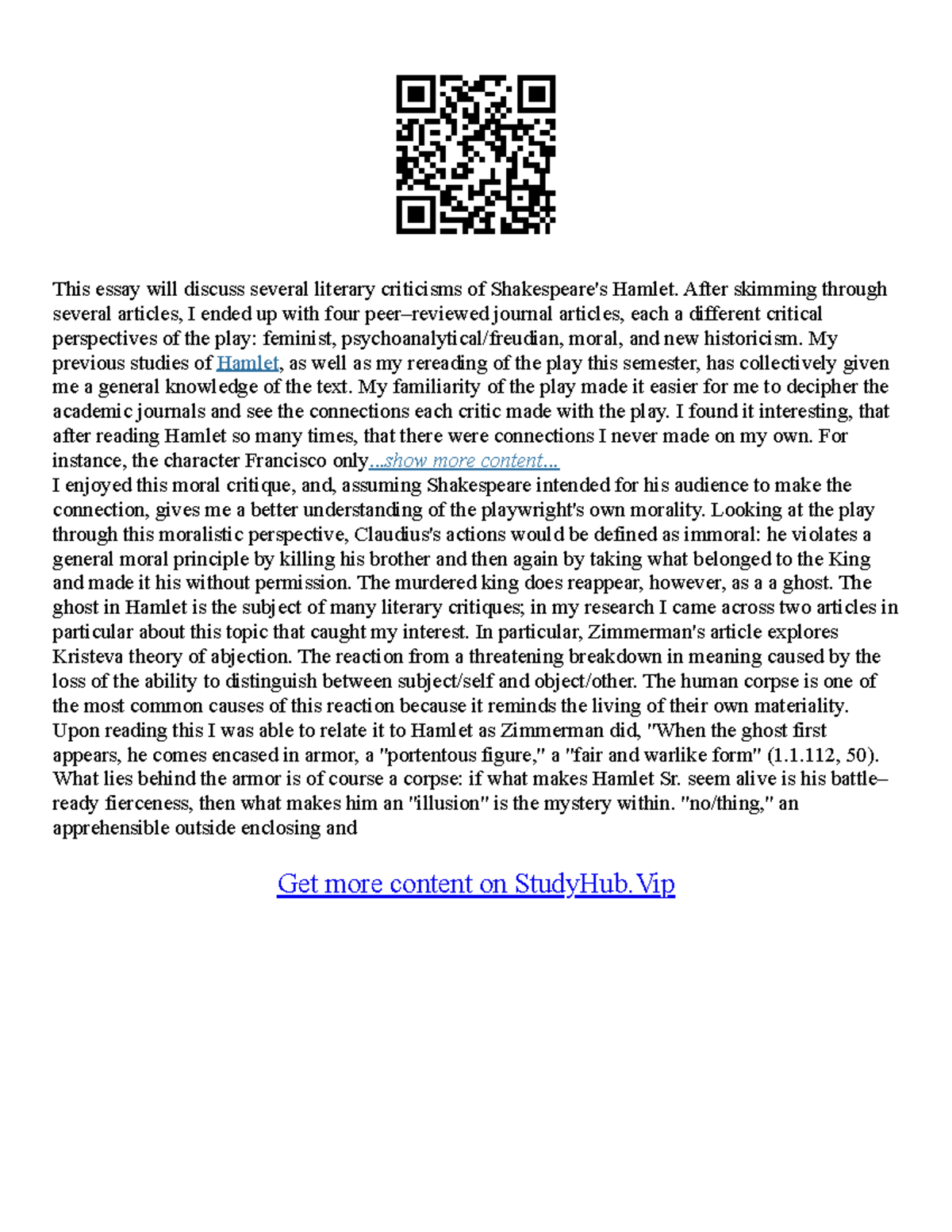 Critical Essay On Hamlet - This essay will discuss several literary ...