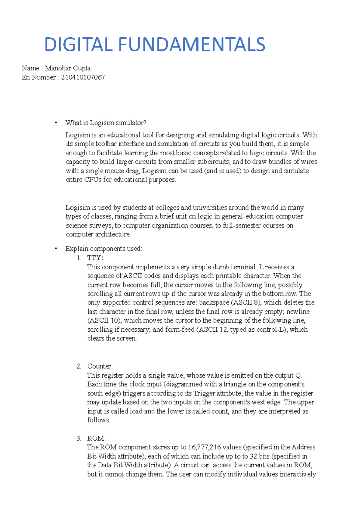 Digital Fundamentals - beyond syllabus report. - DIGITAL FUNDAMENTALS ...