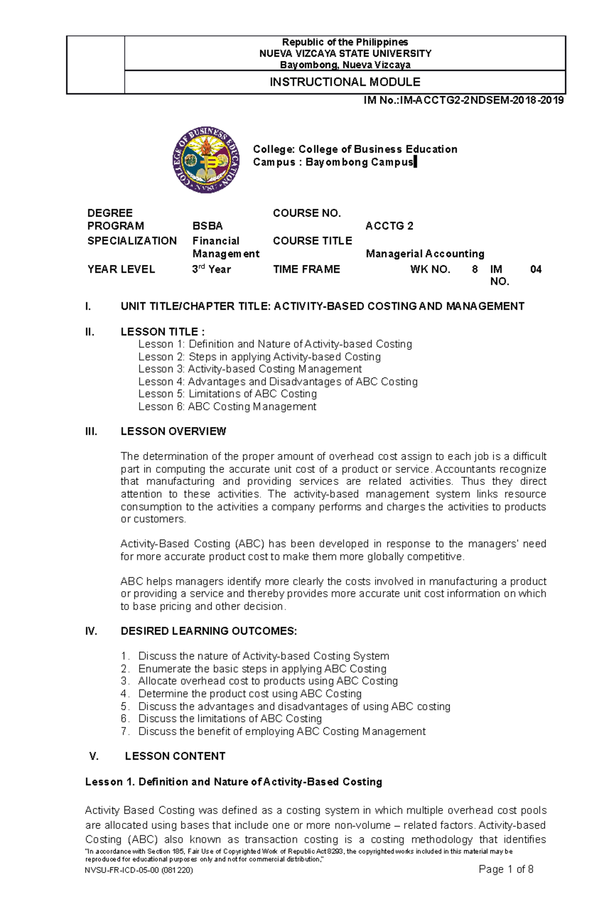 Module-4.-Activity-based-Costing-and-Management module - NUEVA VIZCAYA ...
