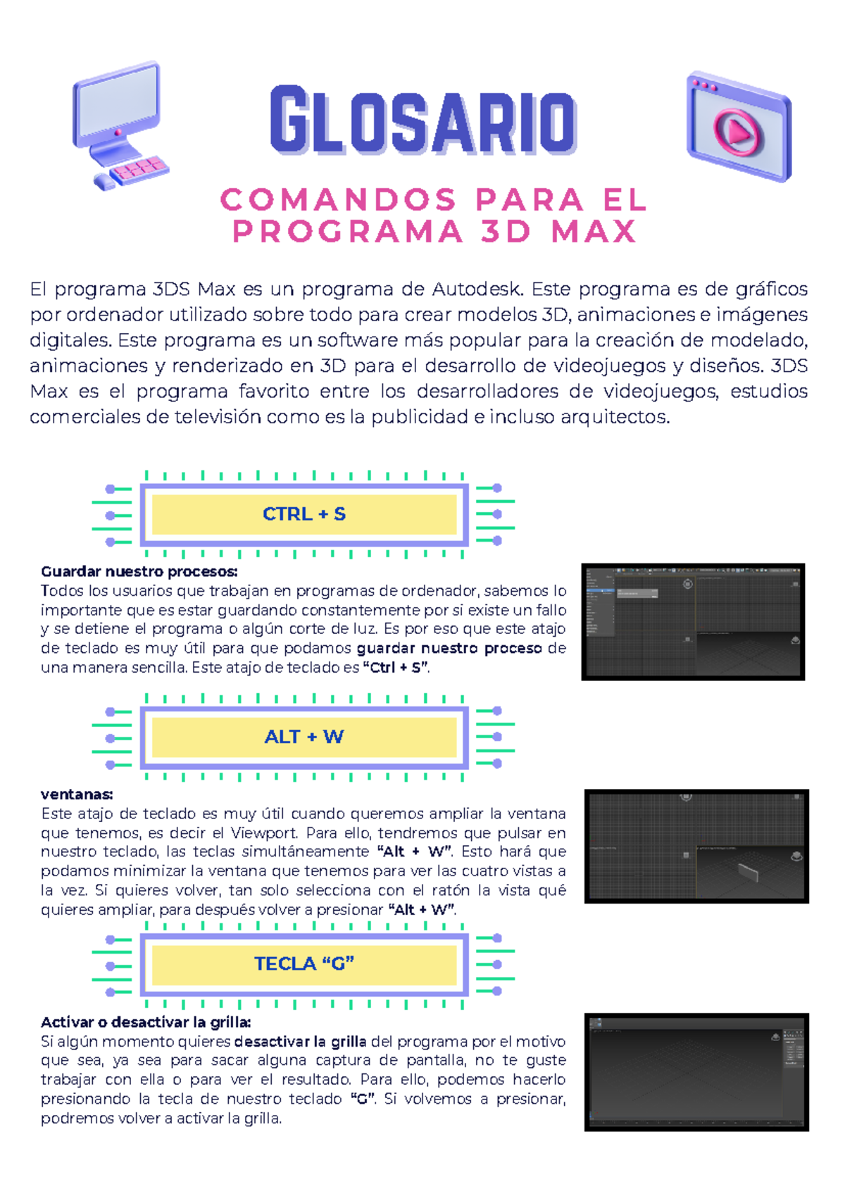 Comandos DE Glosario - comando de programa 3D max - CTRL + S ALT + W ...