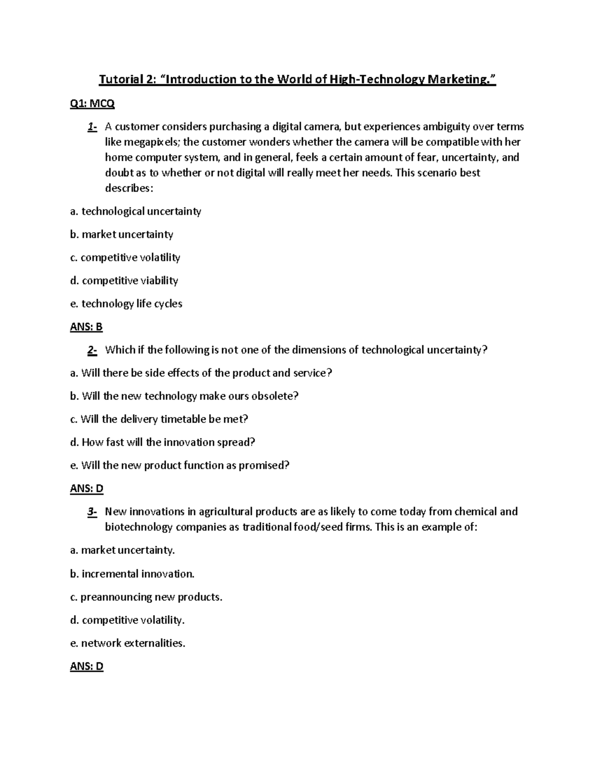 Tutorial 2 high-tech with Answers - Tutorial 2: “Introduction to the ...