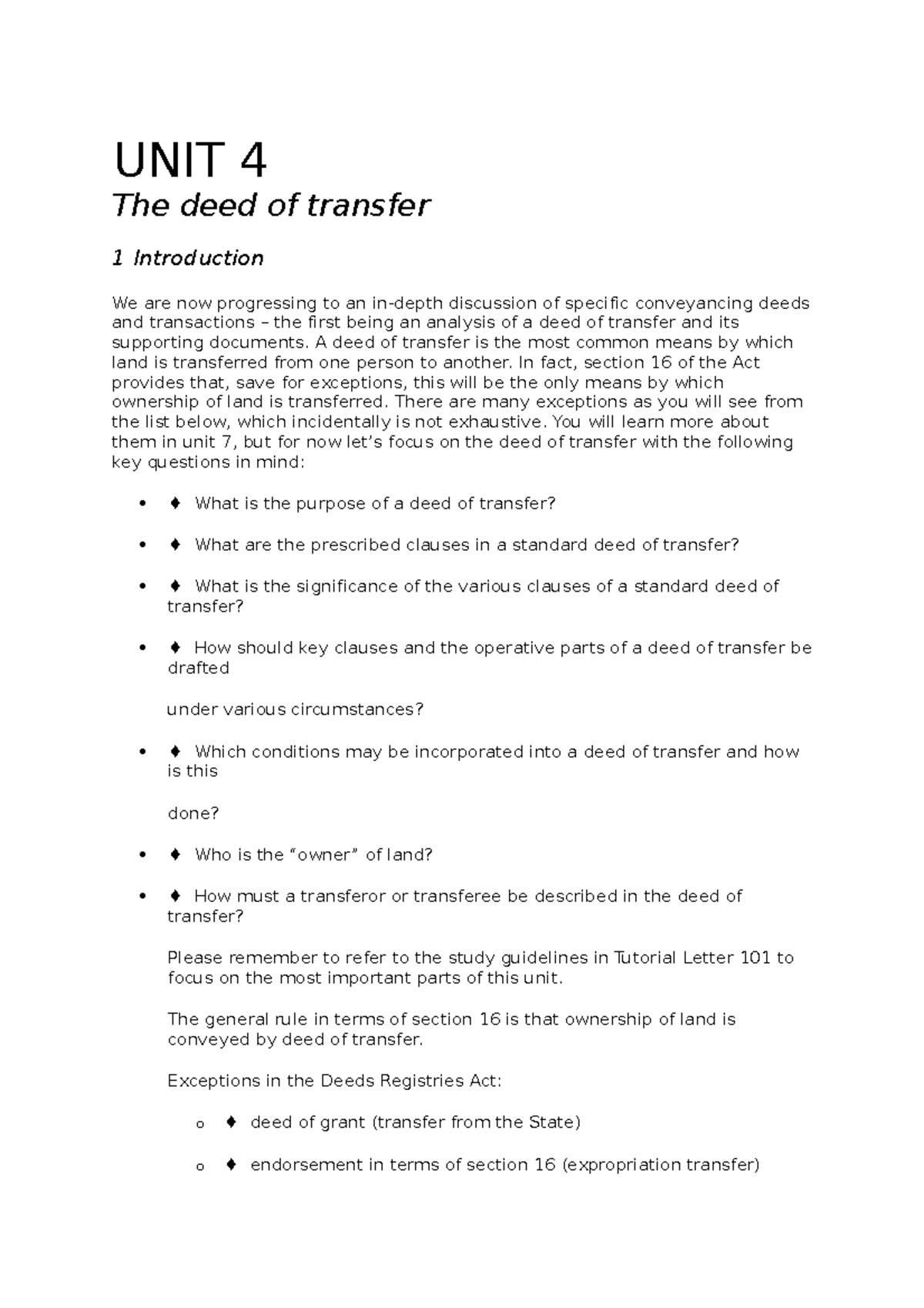 4UNIT 4 - this is unit 4 of LPL804 - 4 UNIT 4 The deed of transfer 1 ...