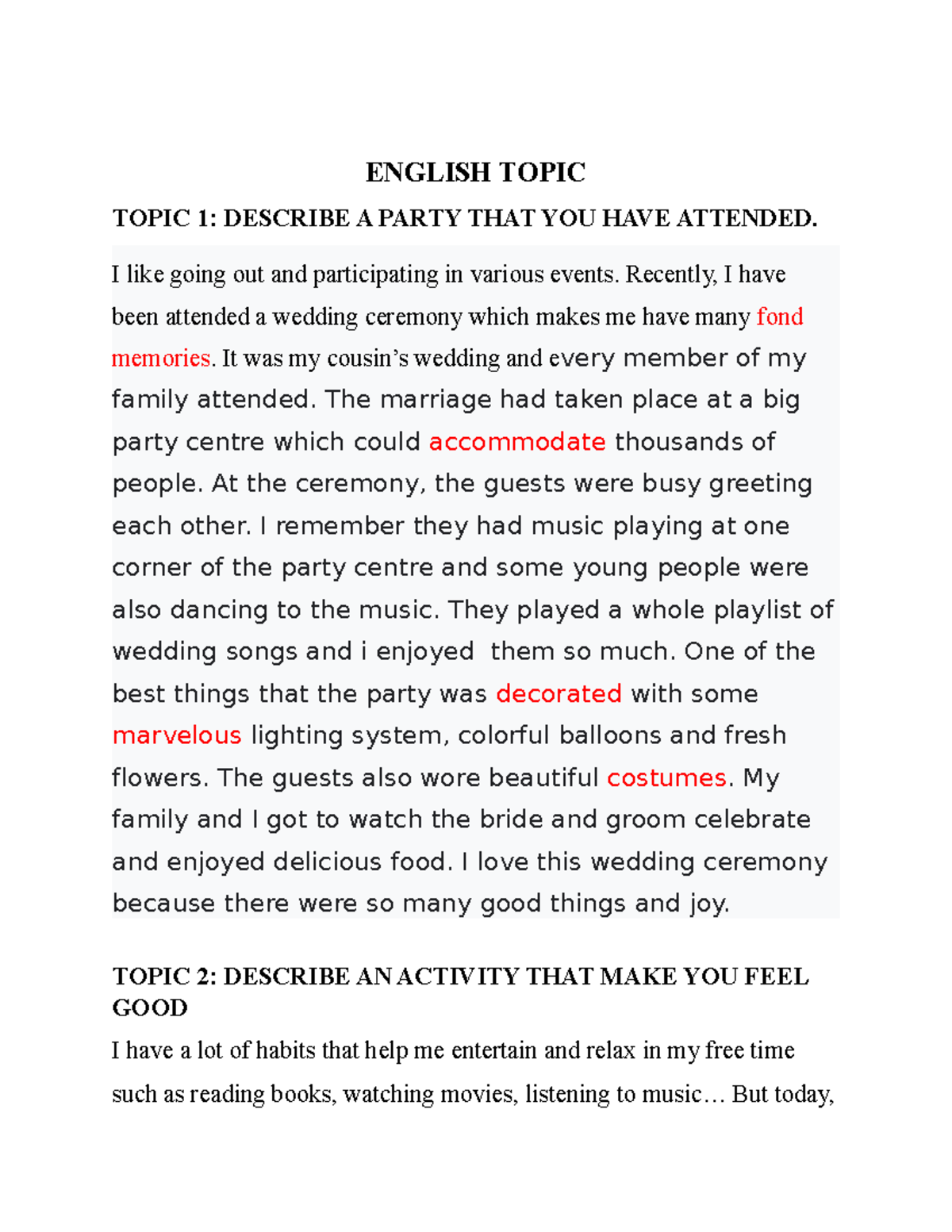 Avcb 2 - help your with your english topic - ENGLISH TOPIC TOPIC 1 ...