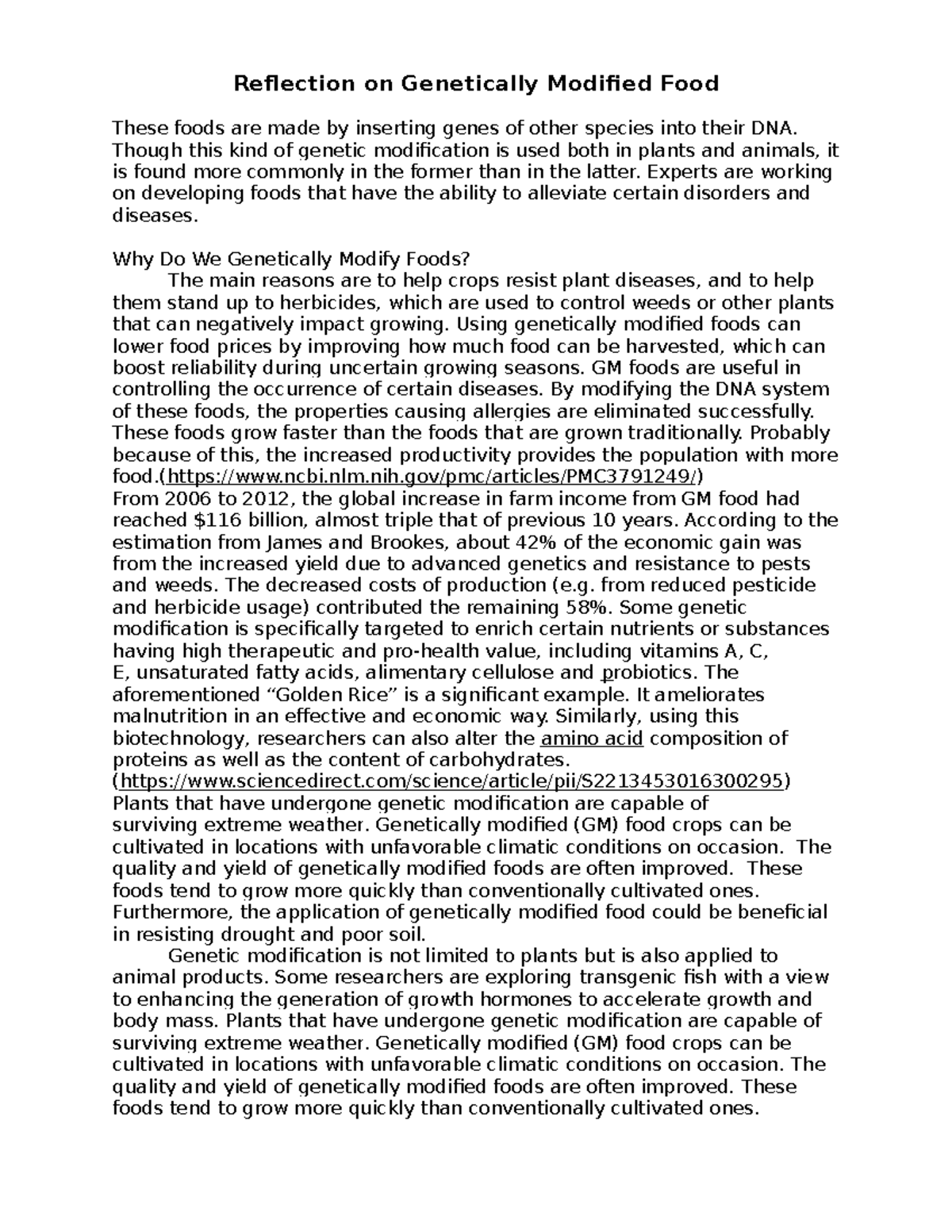 Genetically Modified Food - Reflection on Genetically Modified Food ...