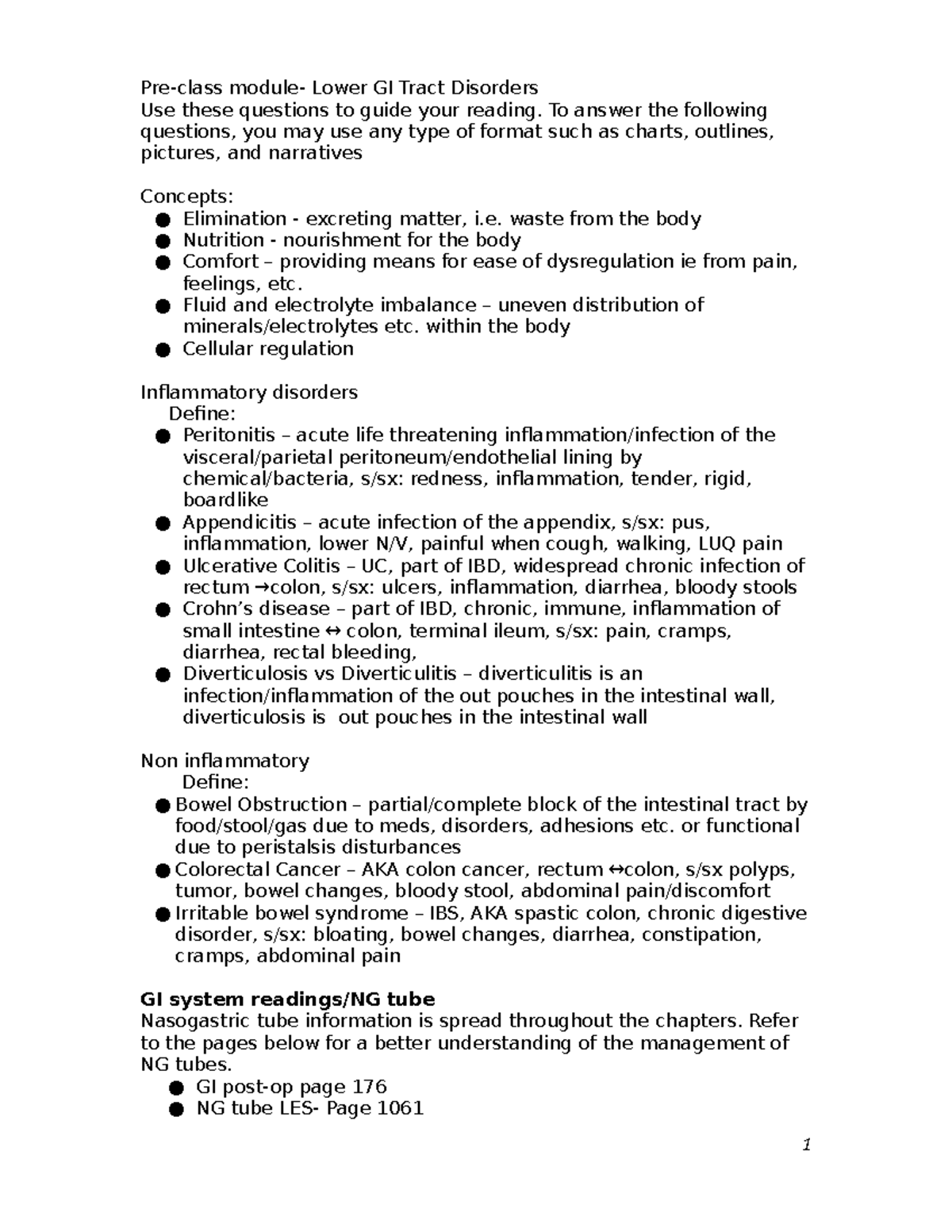 Preclass study guide GI Lower fall 22 - Pre-class module- Lower GI ...