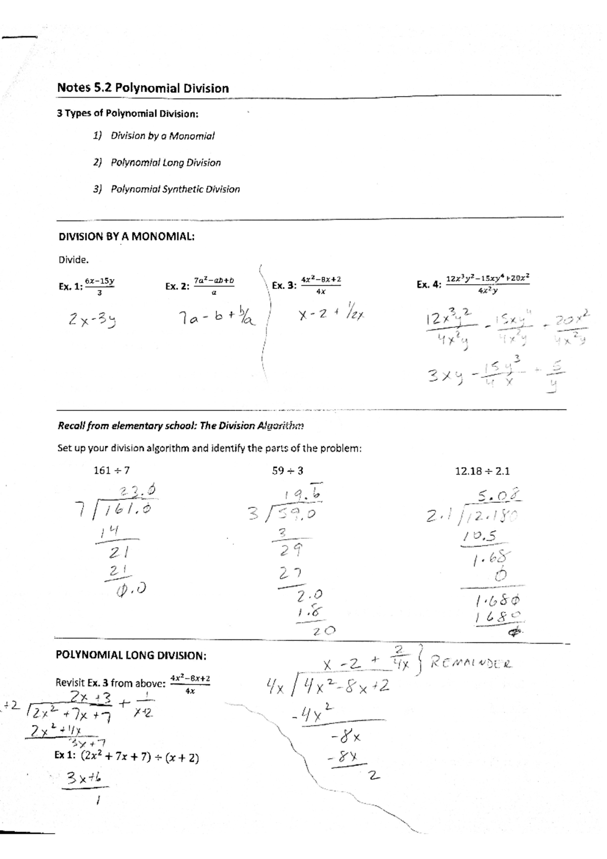 Notes 5.2 Complete - Polynomial Division - Studocu