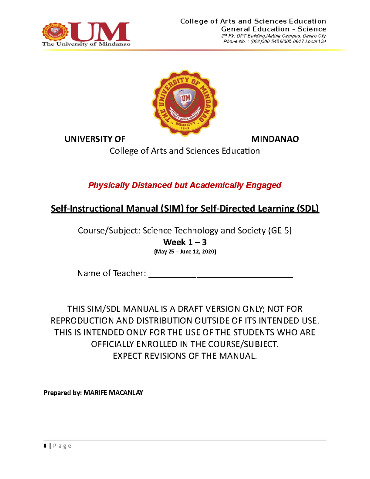 STS Module 1 2 - General Education – Science 2 nd Flr. DPT Building ...