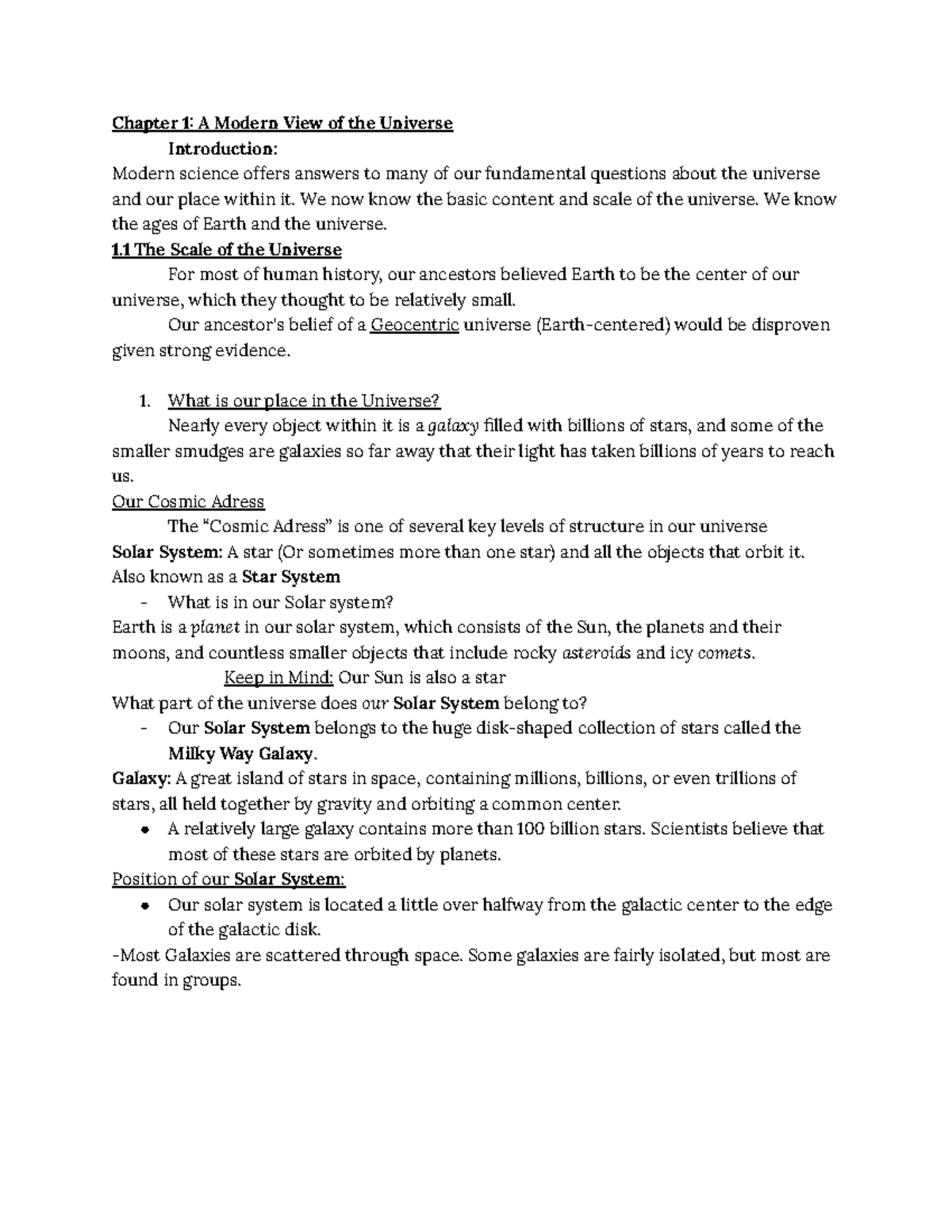 AST 105 - Notes based off lecture and Textbook: Cosmic Perspective ...