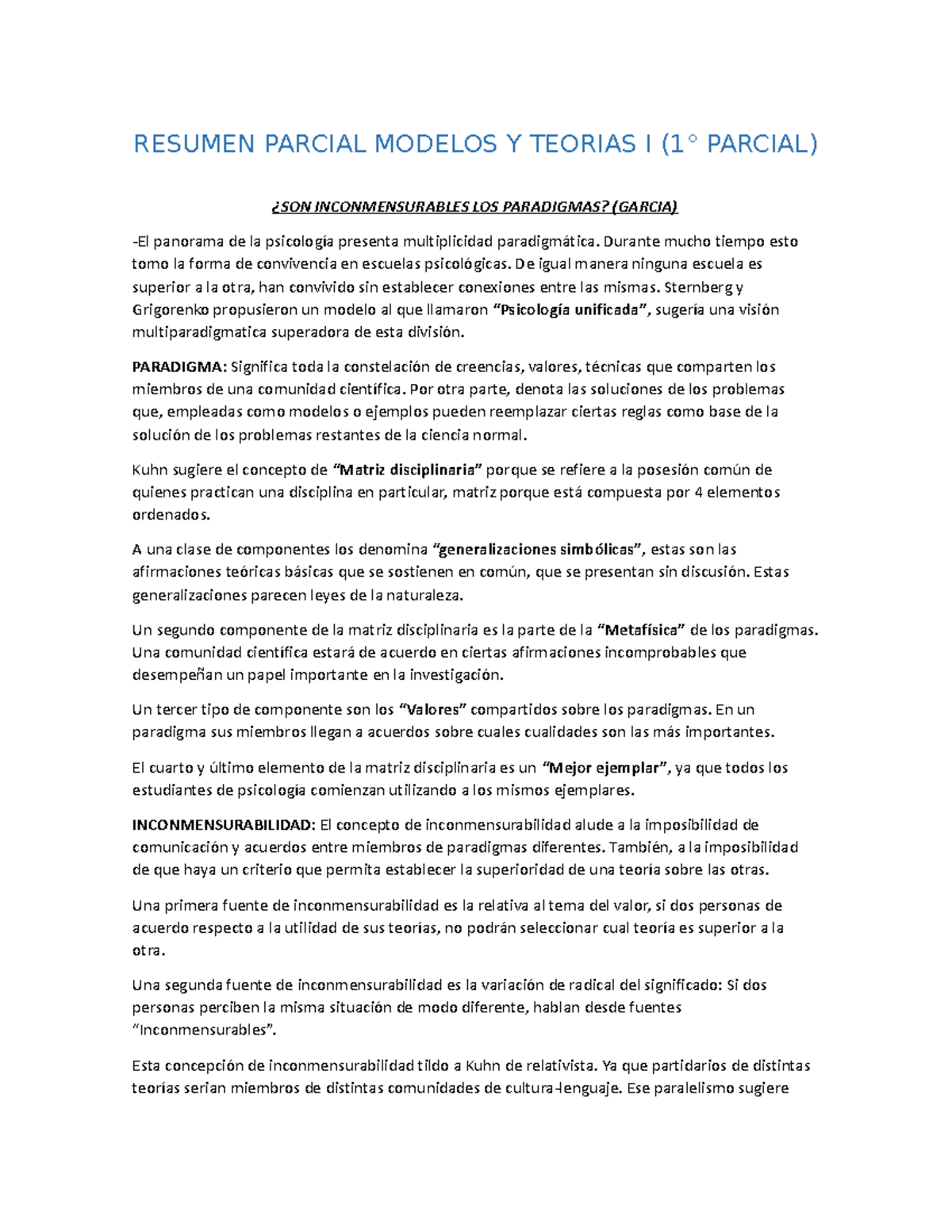 Resumen Parcial Modelos Y Teorias I - RESUMEN PARCIAL MODELOS Y TEORIAS ...