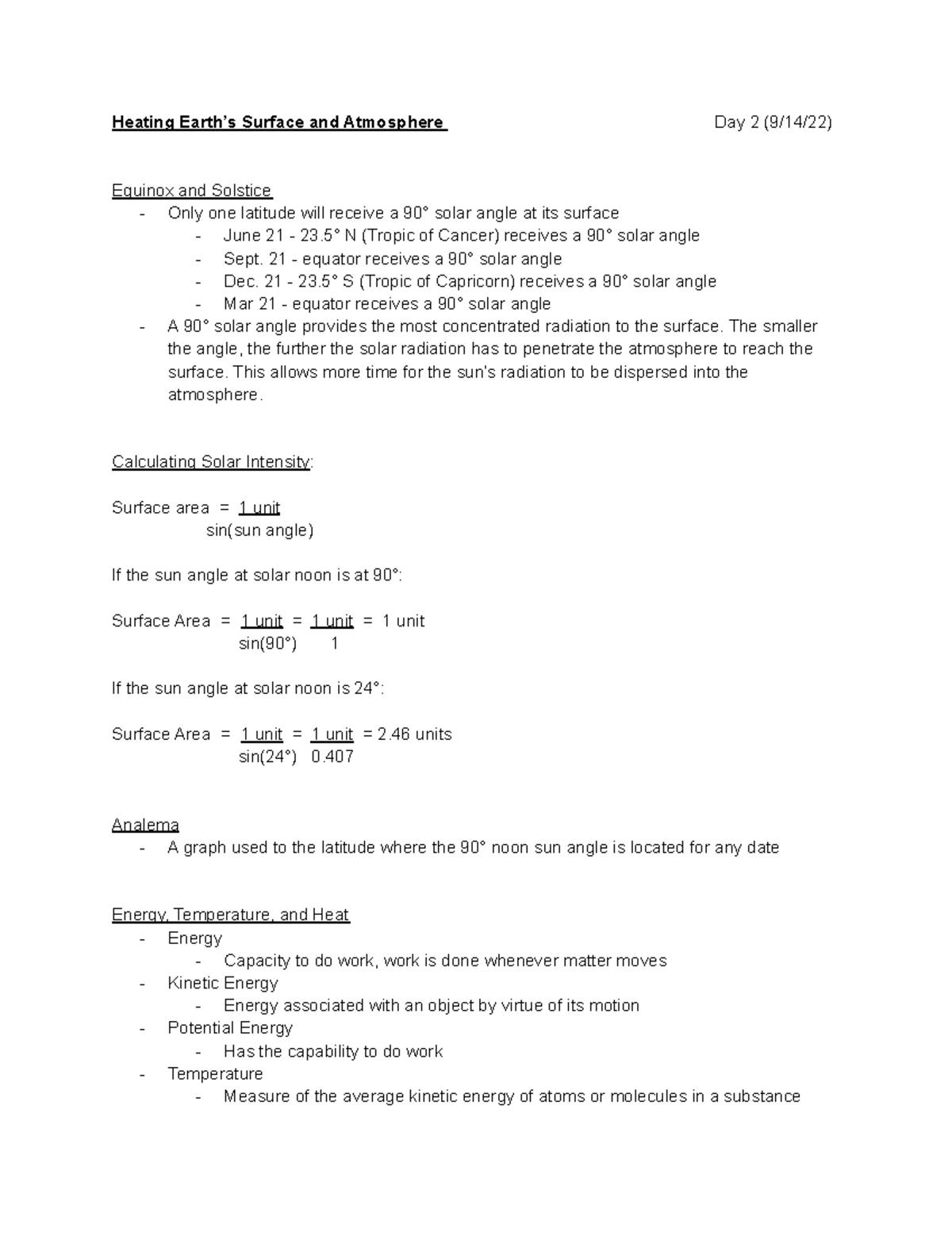 Meteorology Class 2 Notes - Heating Earth’s Surface and Atmosphere Day ...