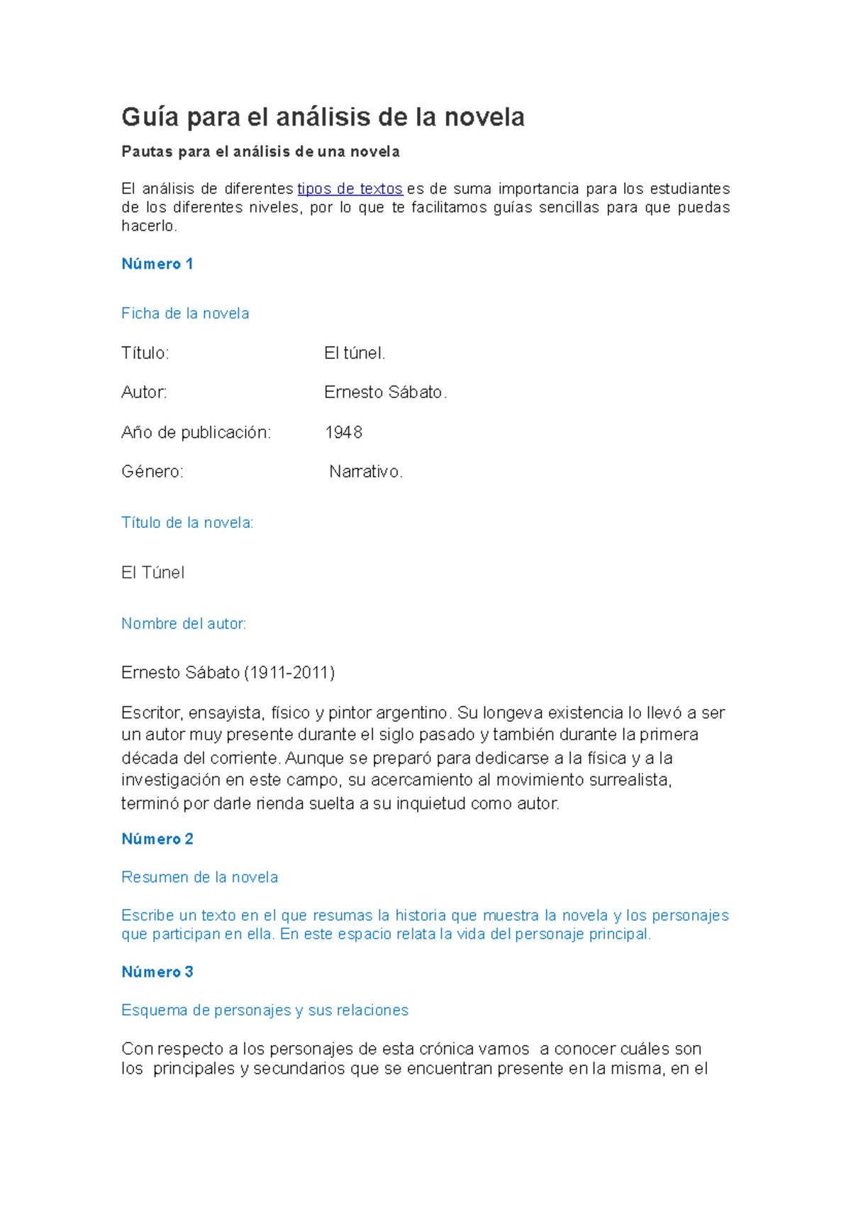 Guía para el análisis de la novela e Spañol - Guía para el análisis de ...