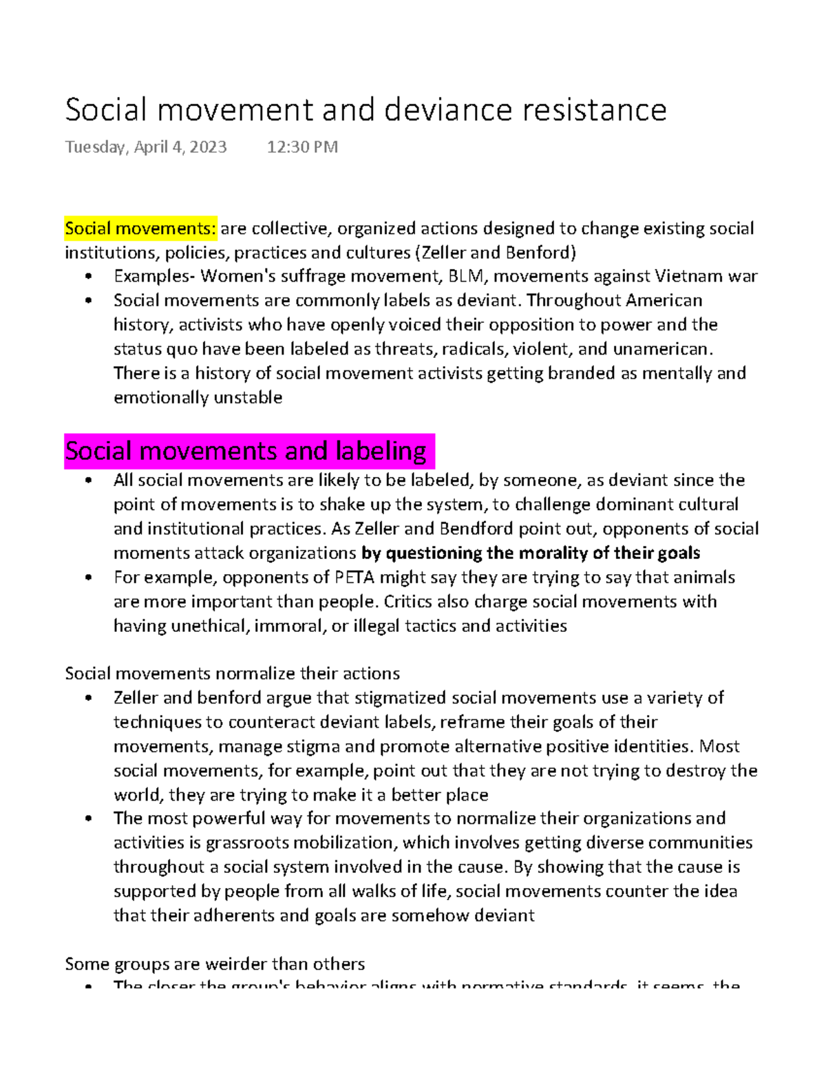 Social movement and deviance resistance - Social movements: are ...