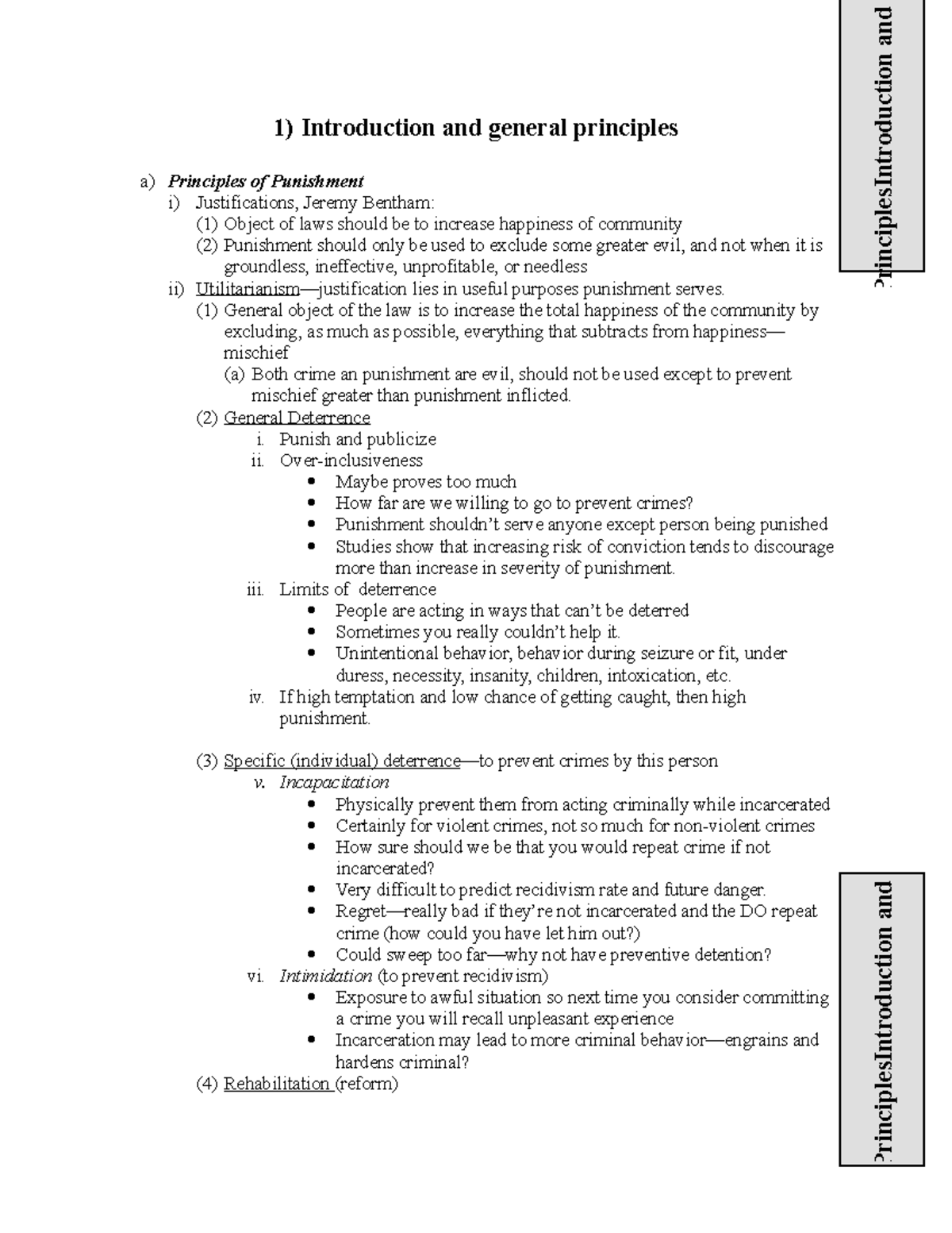 Criminal Law Outline 2 - 1) Introduction and general principles a ...