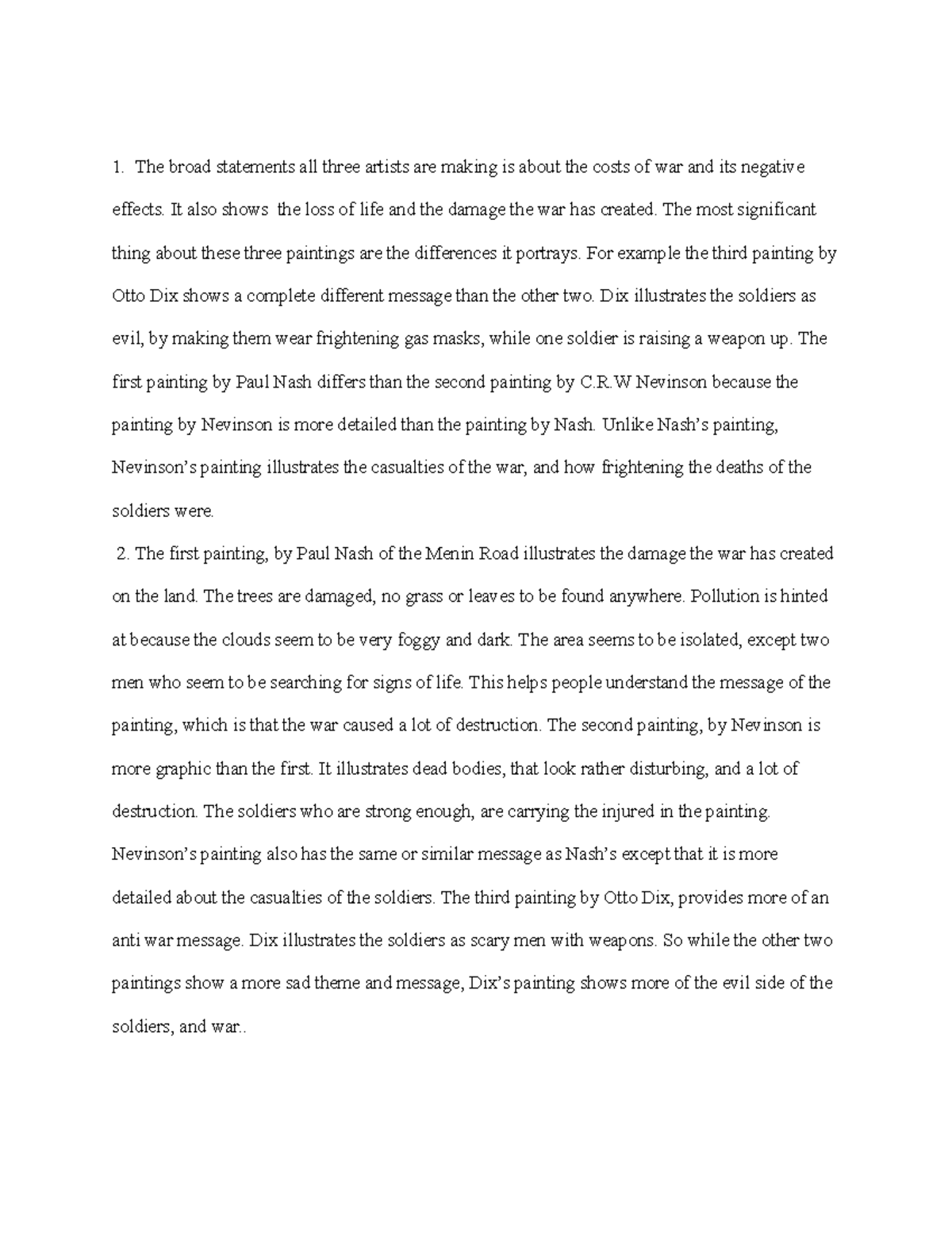 Lecture notes 10 - 1. The broad statements all three artists are making ...