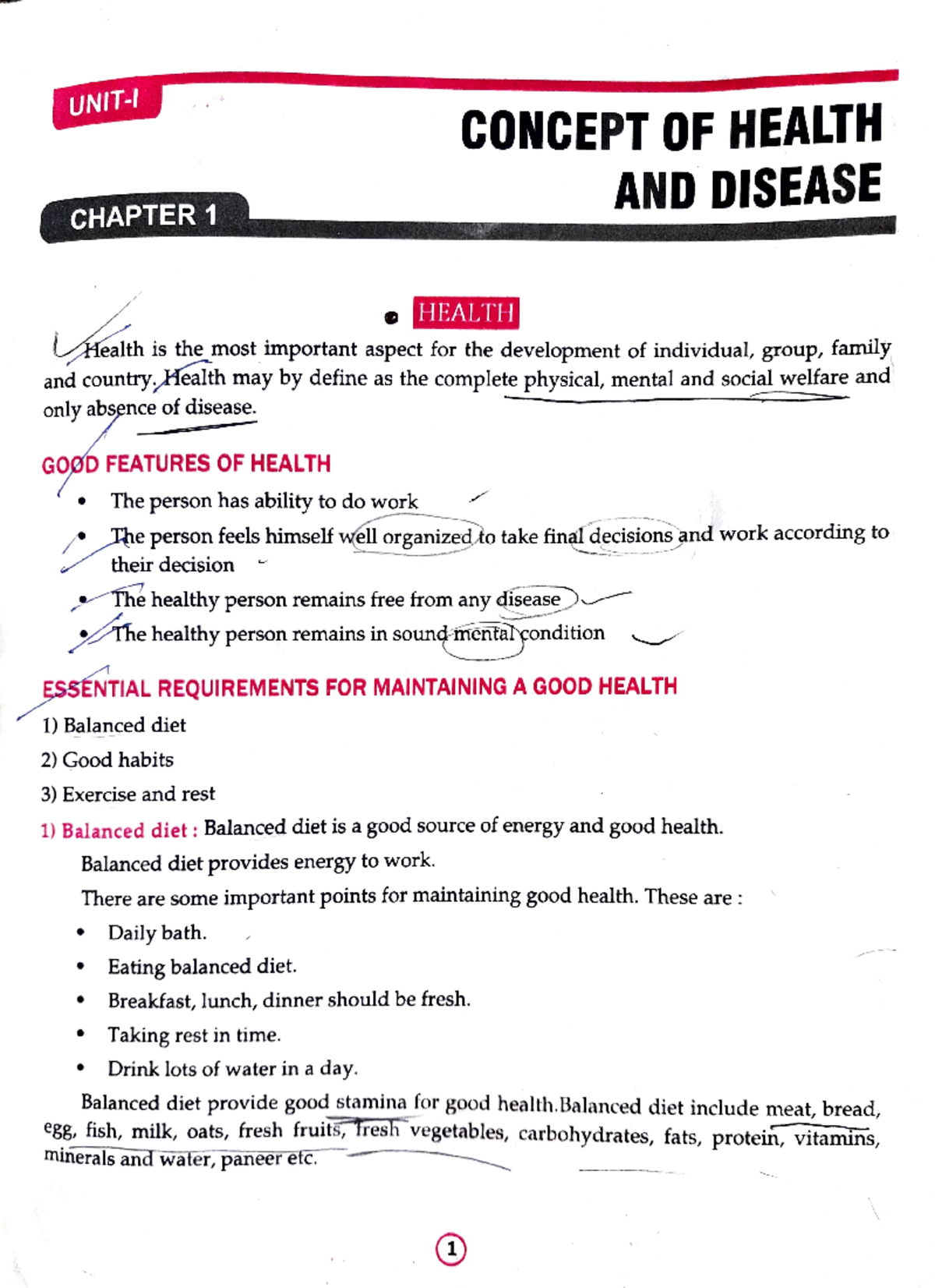 Unit 1 part-1 - Text Book - UNIT-I CHAPTER 1 GOØD FEATURES OF HEALTH ...