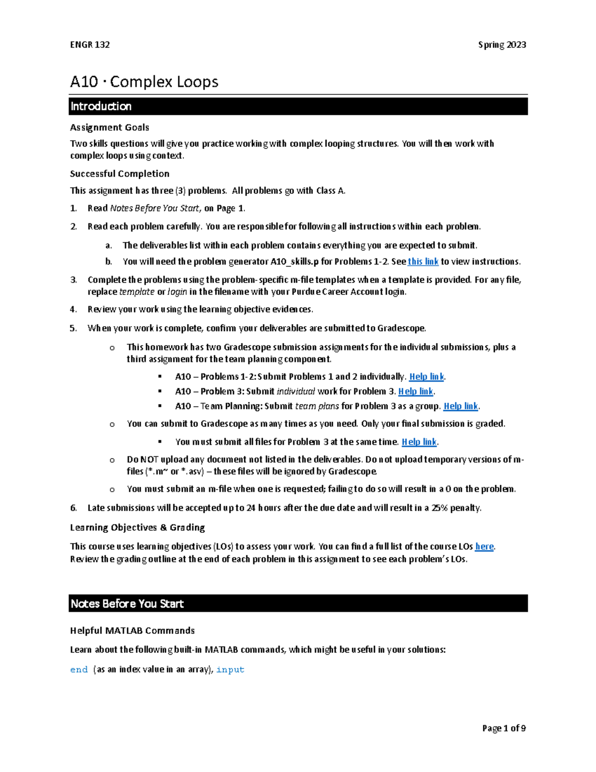 A10 Instructions - A10 - A10 ∙ Complex Loops Introduction Assignment Goals Two skills questions ...