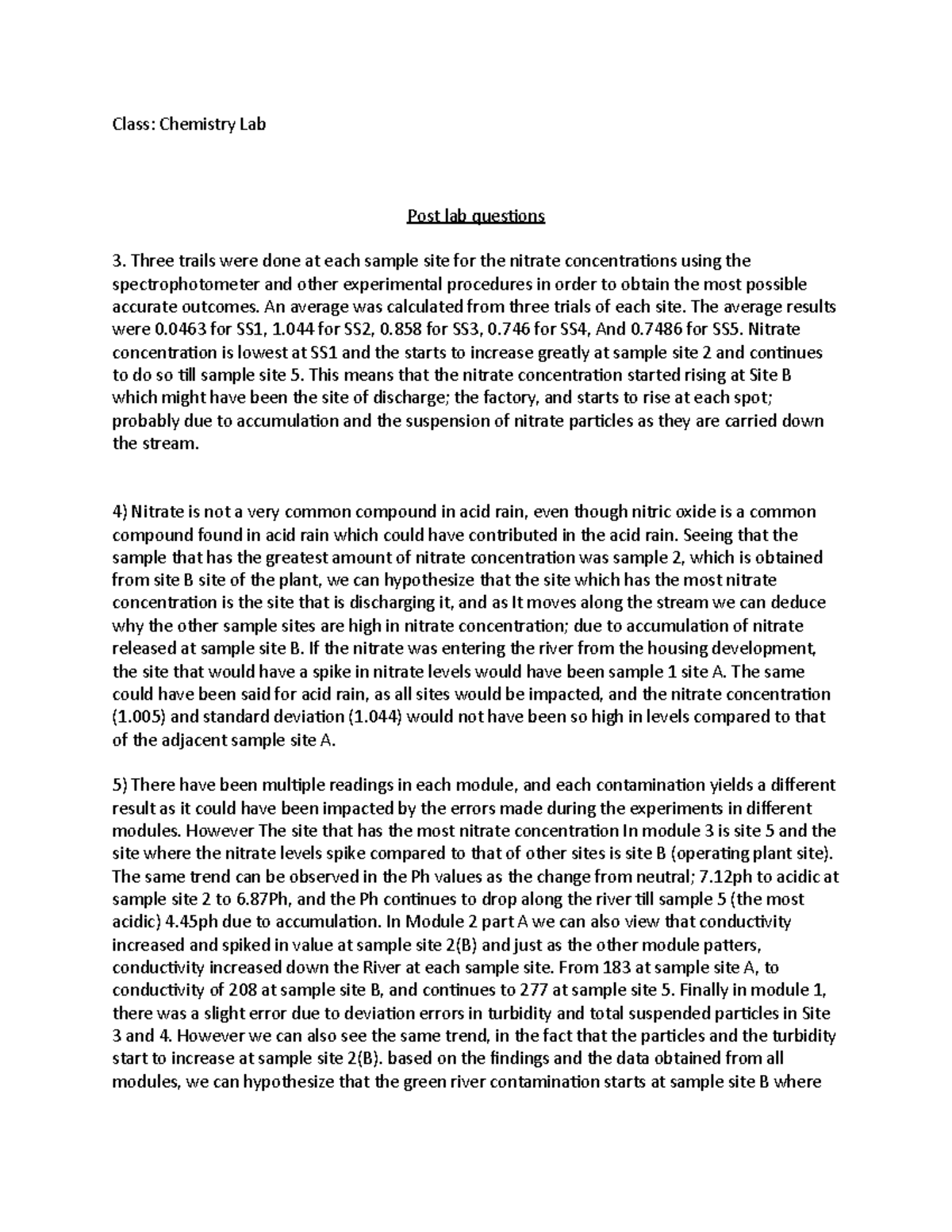 Nitarte concentration post lab. - Class: Chemistry Lab Post lab ...