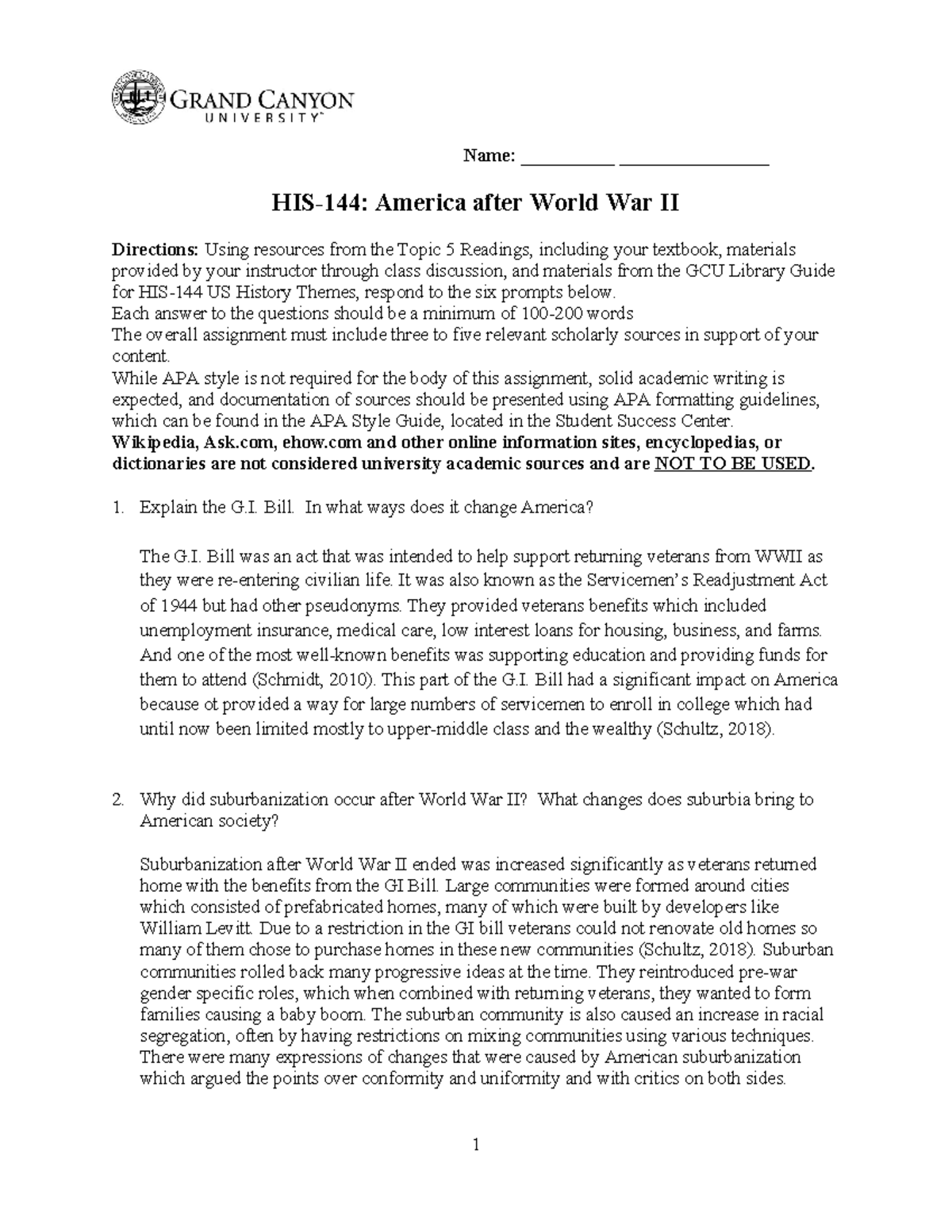 HIS-144-T5 - T5 Assignment - Name: __________ ________________ HIS-144 ...