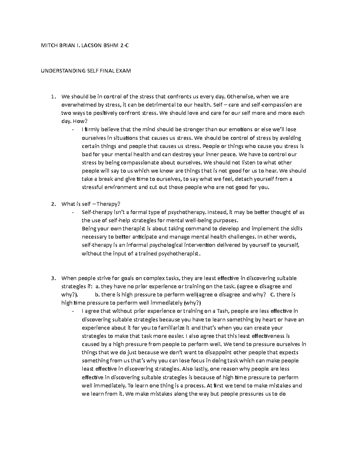 Understanding the Self Finals - MITCH BRIAN I. LACSON BSHM 2-C ...