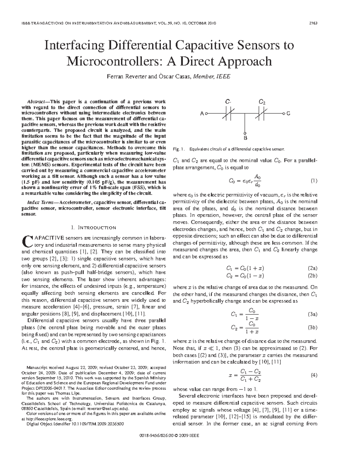 Interfacing Differential Capacitive Sensors to microcontrollers - IEEE TRANSACTIONS ON - Studocu