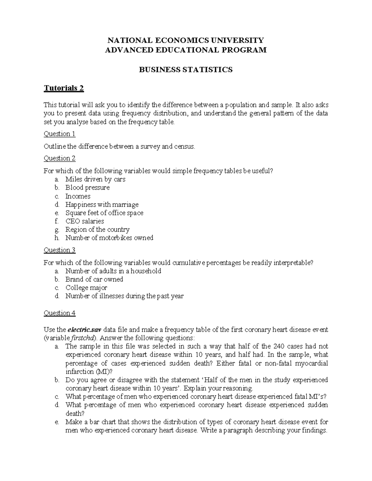 Tutorial 2 - Stat - NATIONAL ECONOMICS UNIVERSITY ADVANCED EDUCATIONAL ...