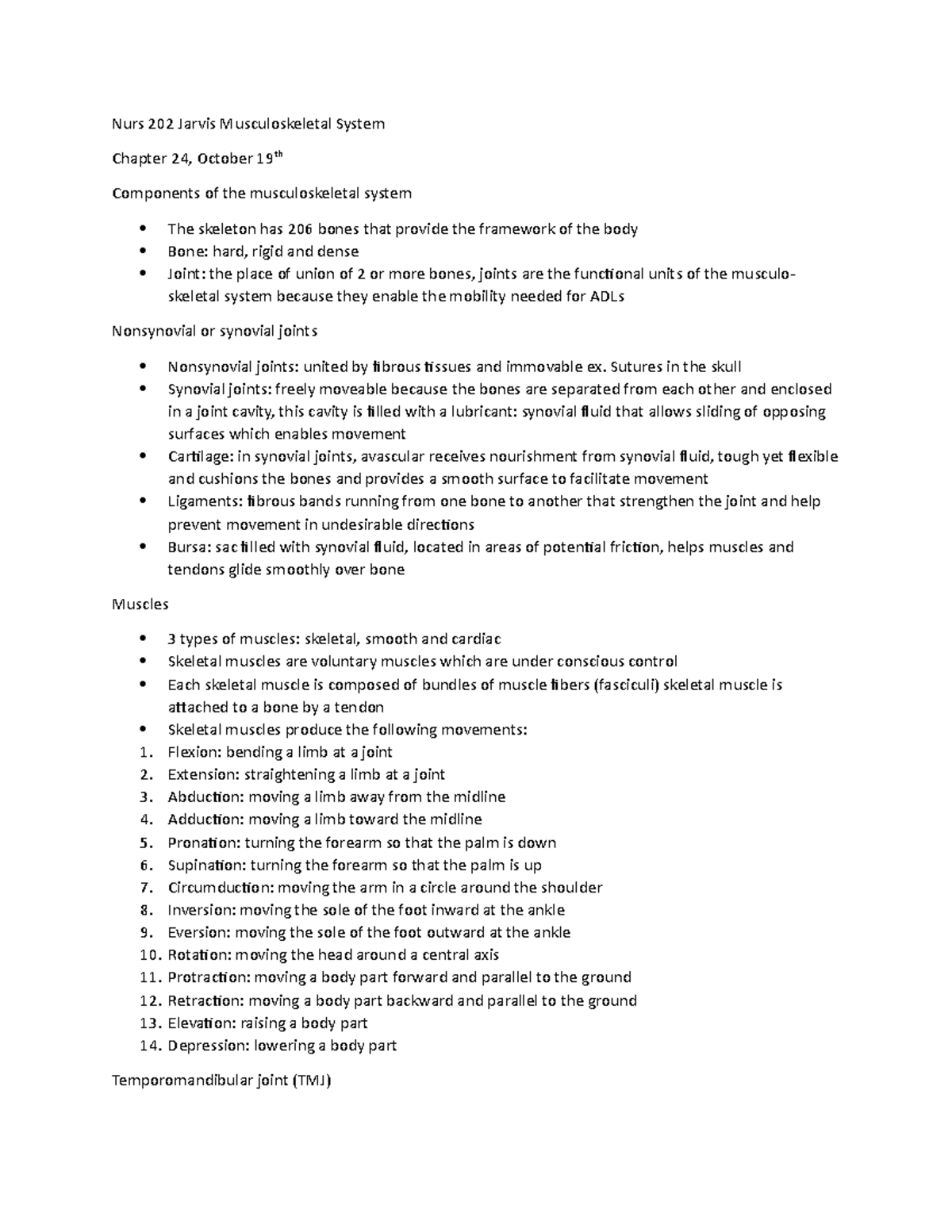 Jarvis Module 6 Musculo-Skeletal System - Nurs 202 Jarvis ...