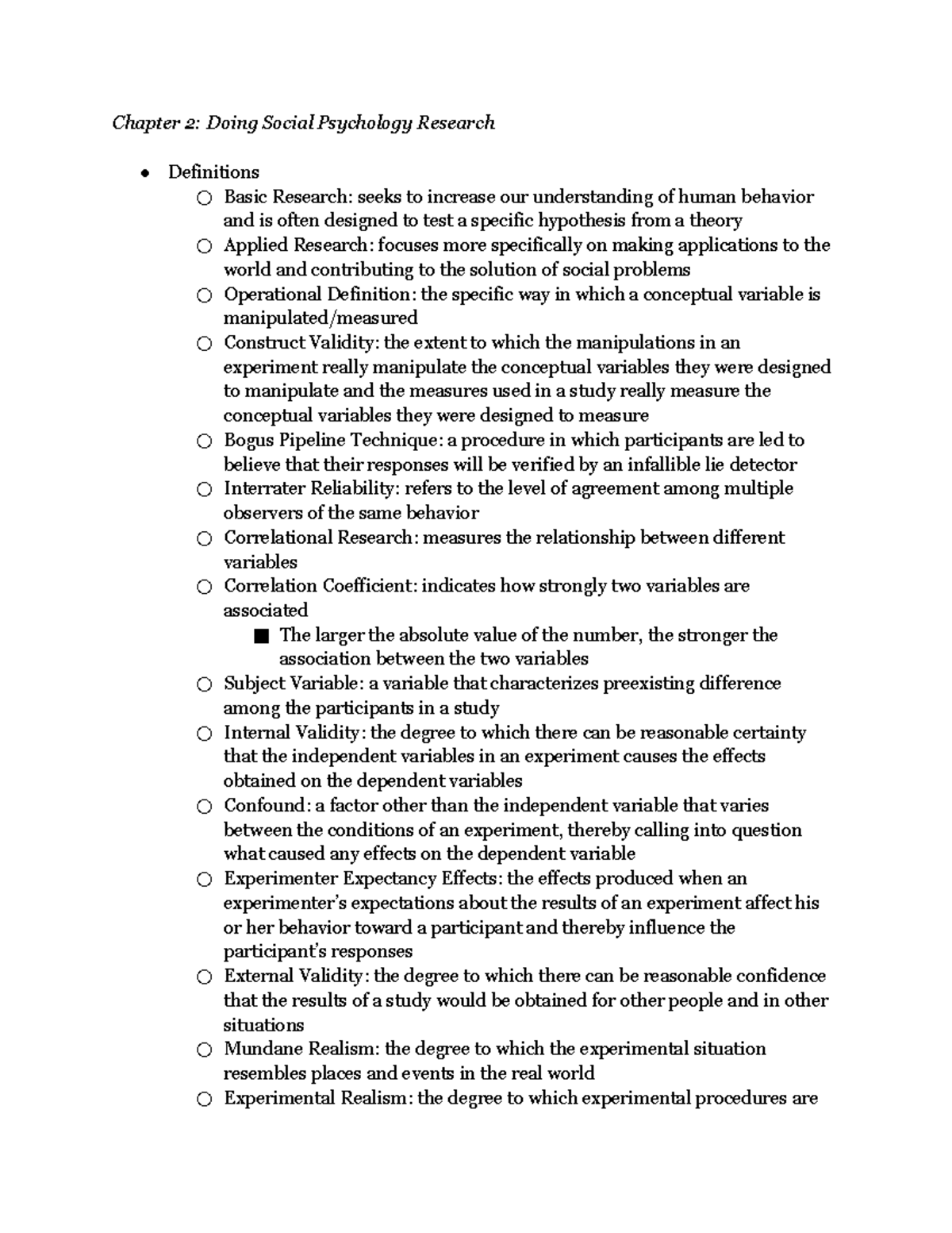 Ch. 2 Book Notes - Chapter 2: Doing Social Psychology Research ...