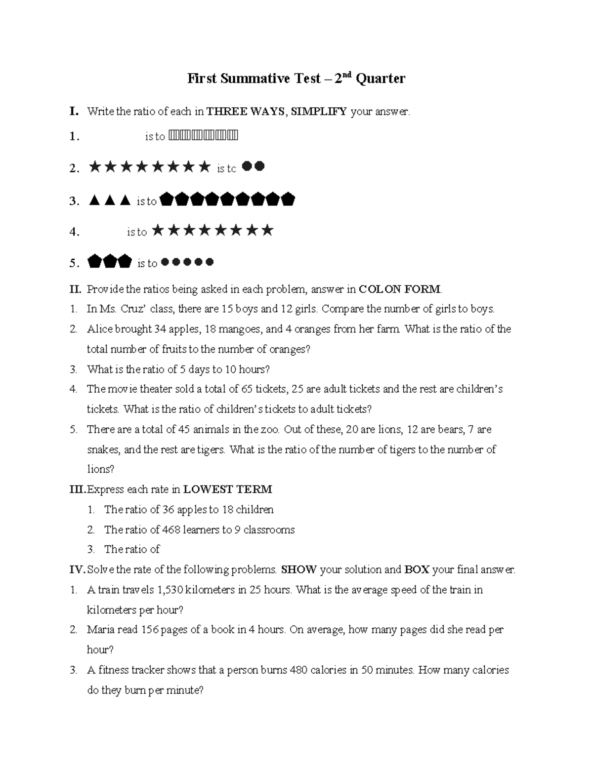 Sample Summative Test for Grade 6 - First Summative Test – 2 nd Quarter ...